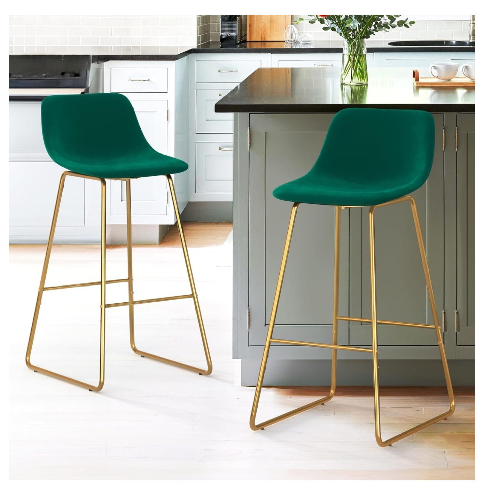 Hymkun Bar Stools Set of 2, 30inch Velvet Counter Height Bar Stools ...