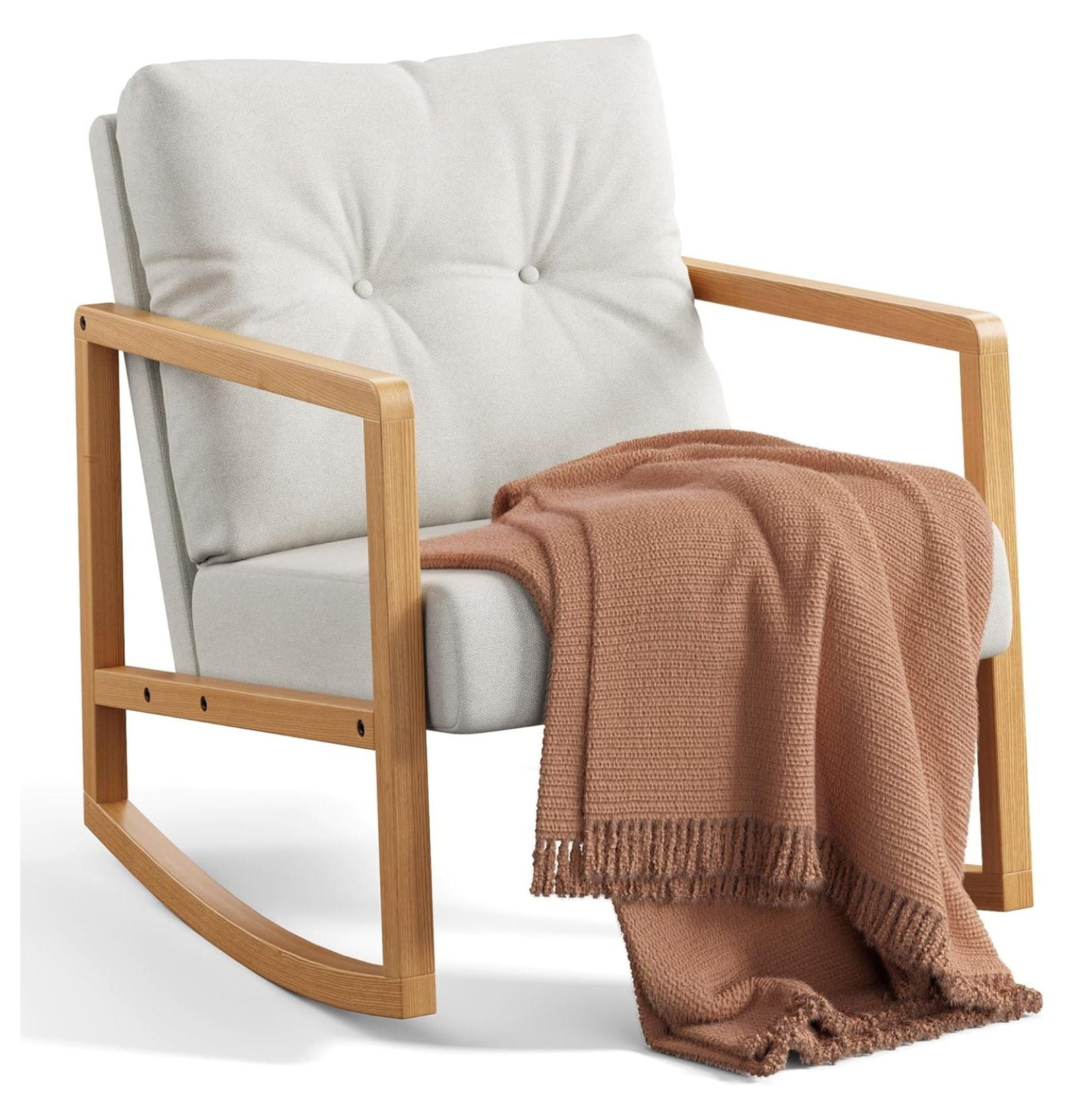 Hymkun Century Accent Rocking Chair, Upholstered Linen Chair, Single ...