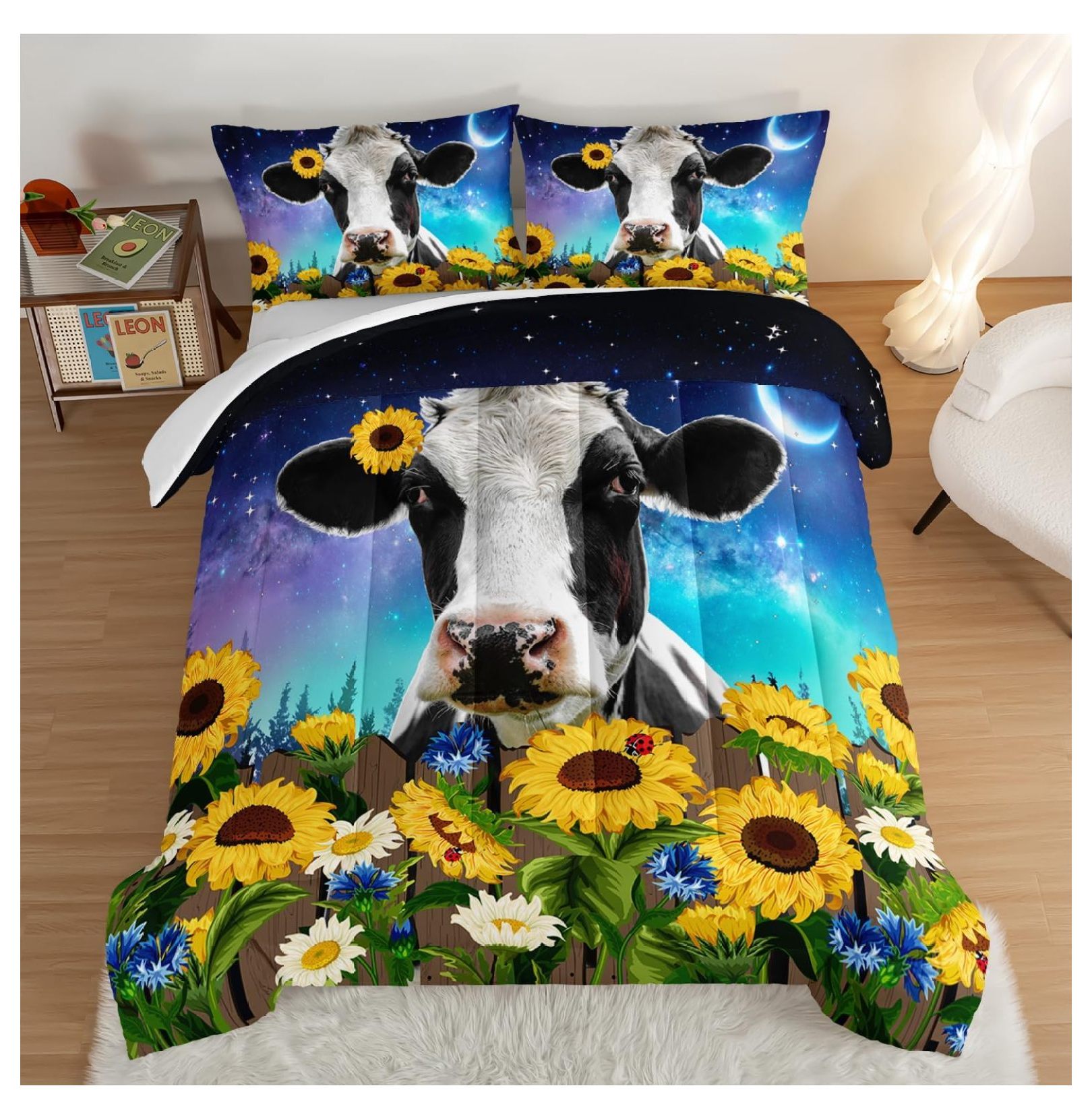 Hymkun Cow Print Comforter Set with 2 Pillowcases,Farm Animal Theme ...