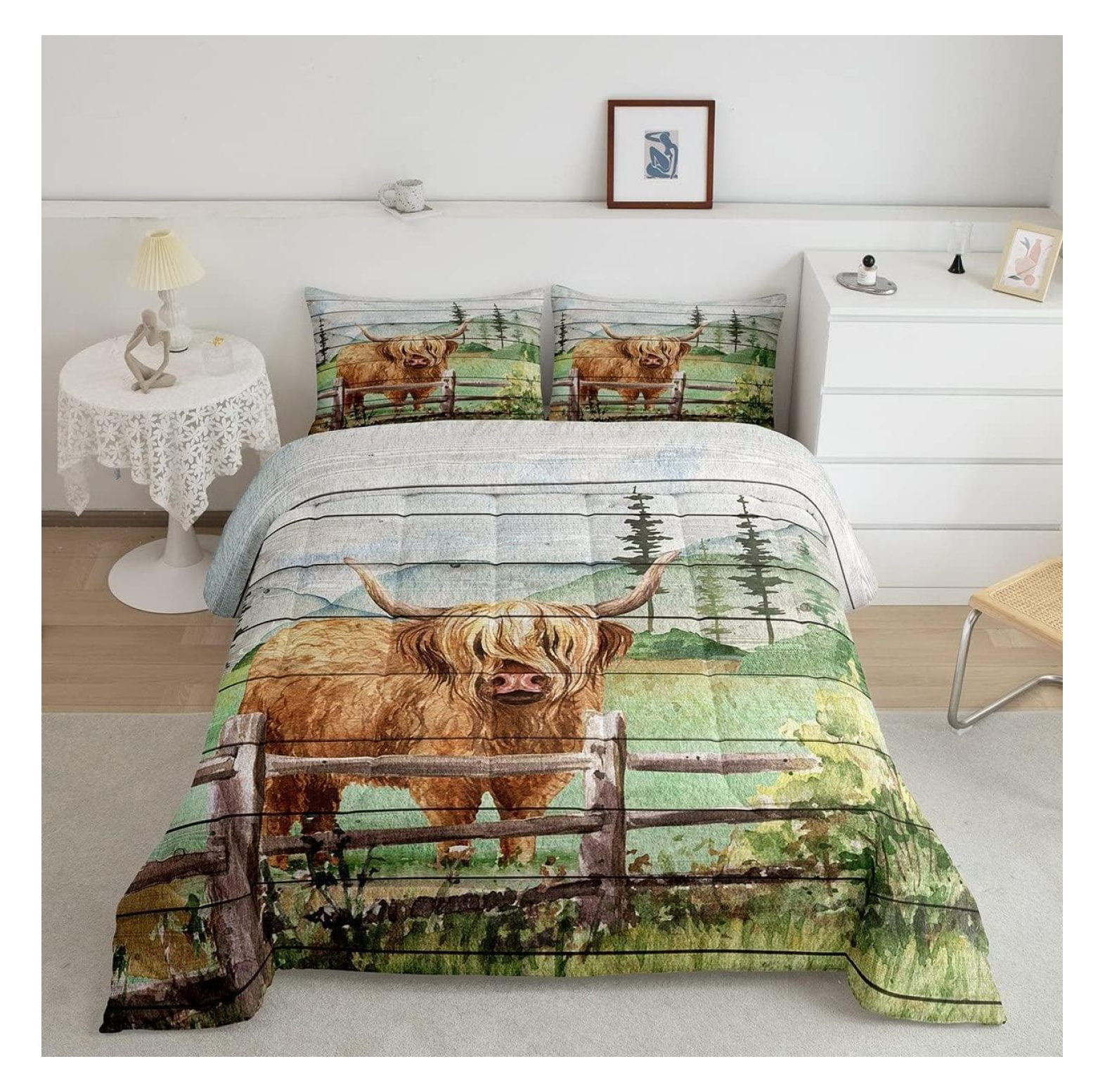 Hymkun Farmhouse Highland Cow Comforter Set Queen Size,Country Rustic ...