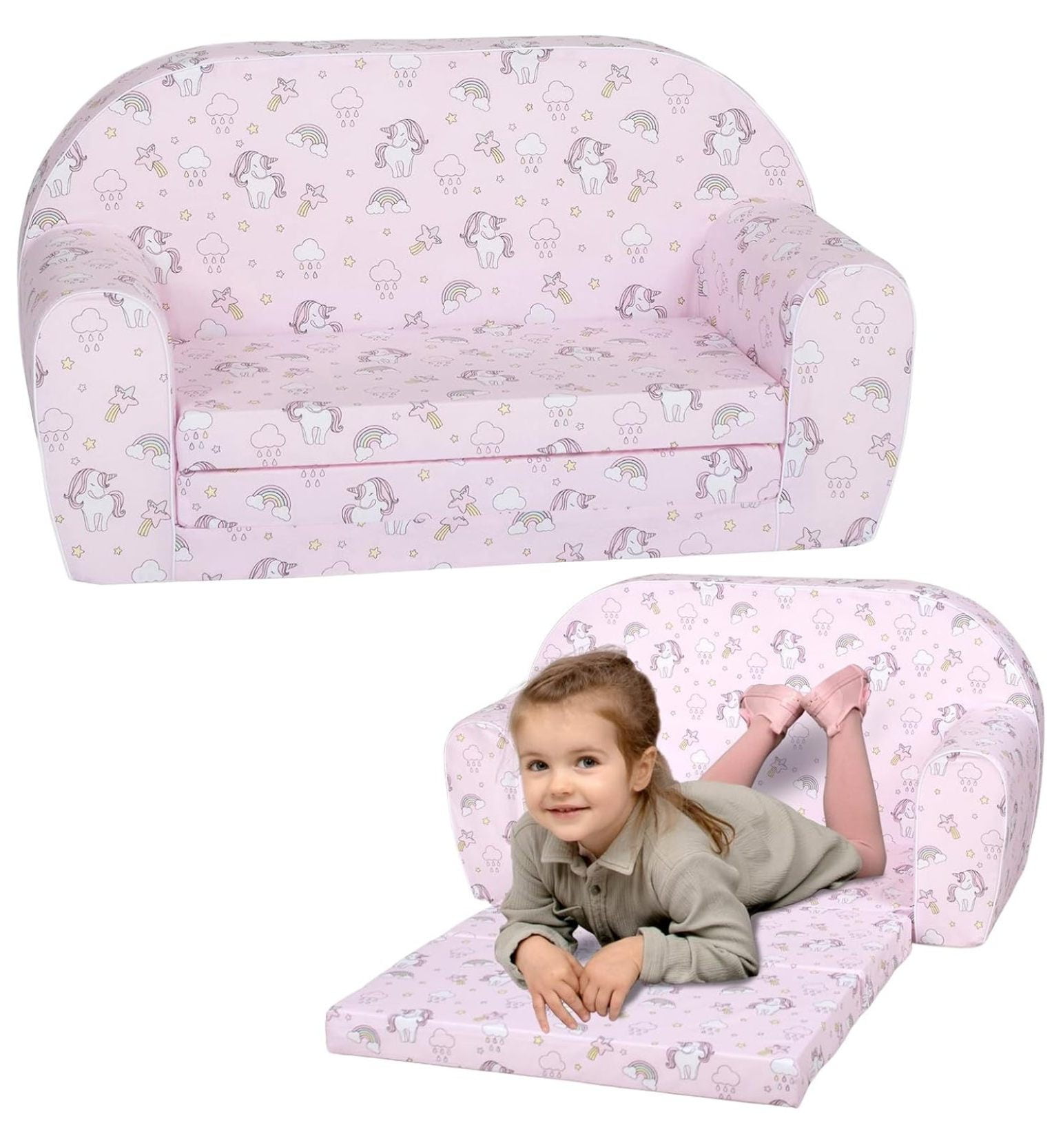 Hymkun Kids Couch for Toddlers - 2 in 1 Convertible Foam Sofa to ...