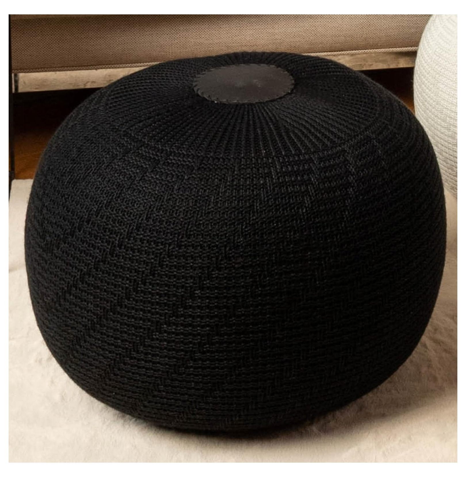 Hymkun Large Ottoman Foot Stool, Knitted Foot Rest, Round Pouf Chair ...