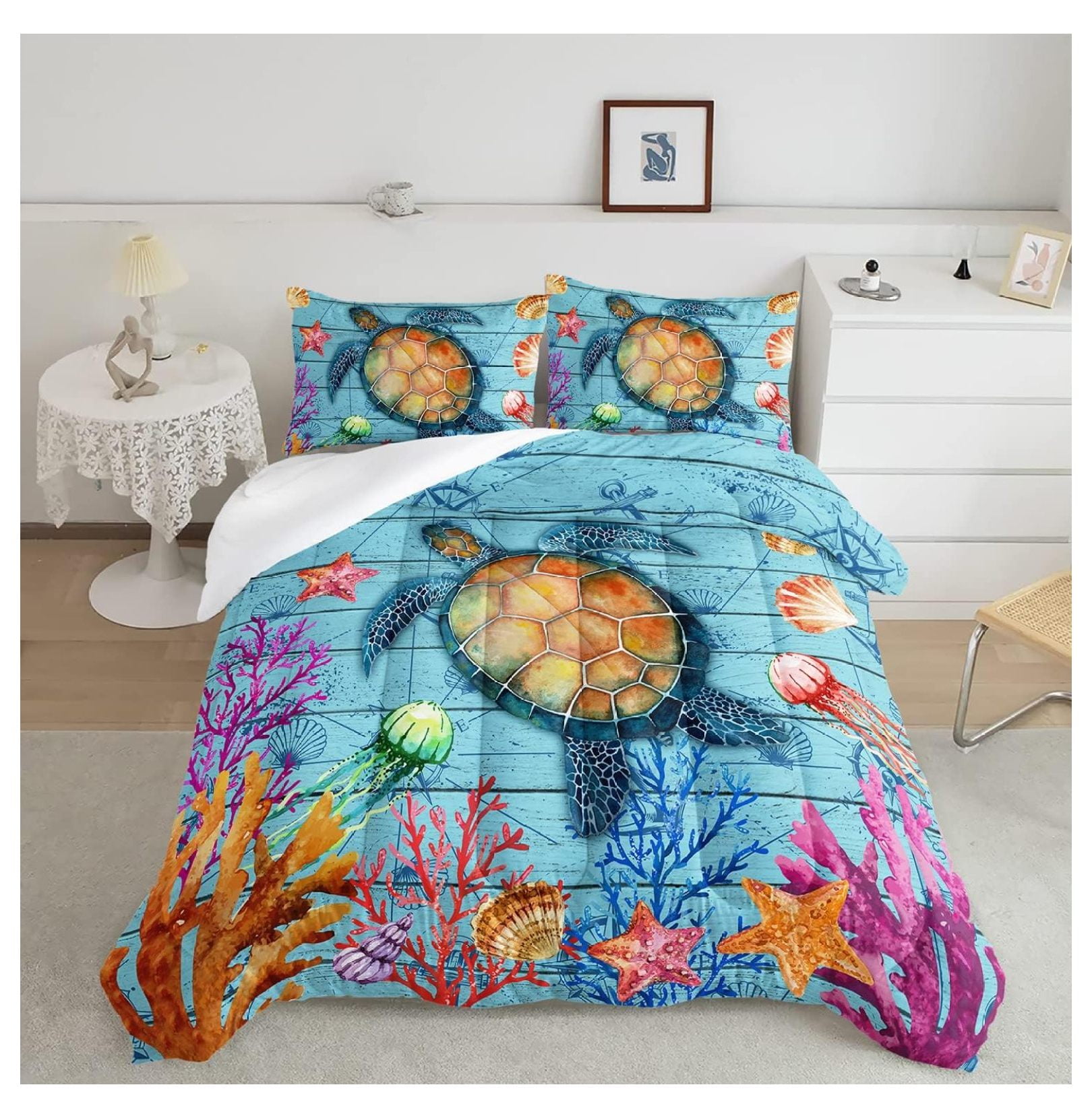 Hymkun Sea Turtle Bedding Full Size,Ocean Sea Tutle Bedding Set for ...