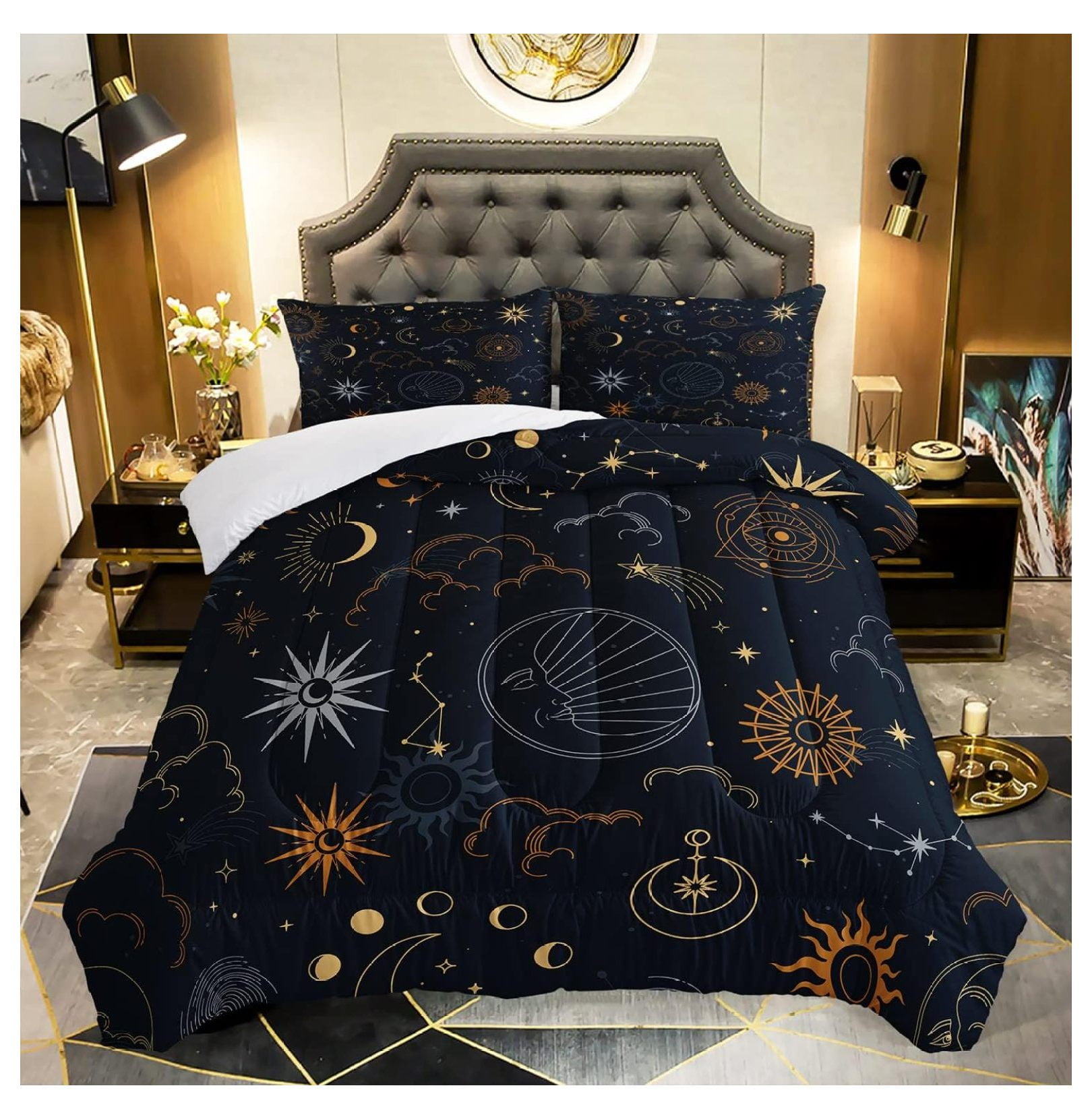 Hymkun Sun and Moon Comforter Set for Teens Boys Kids Girls, Galaxy ...