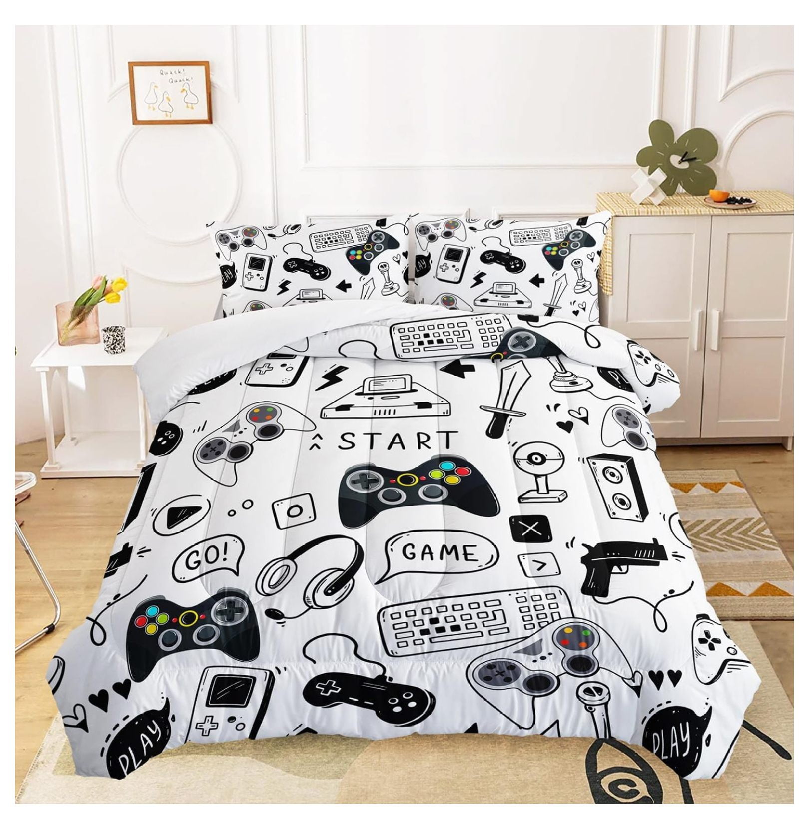 Hymkun Video Game Comforter Set Full Size, Video Gamer Console Joystick ...