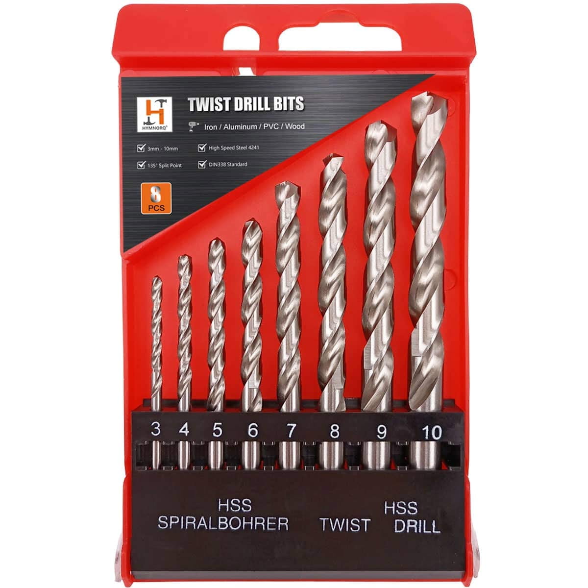 Hymnorq 8PC 3-10mm Metric Ground HSS Drill Twist Bits Set for Softer ...