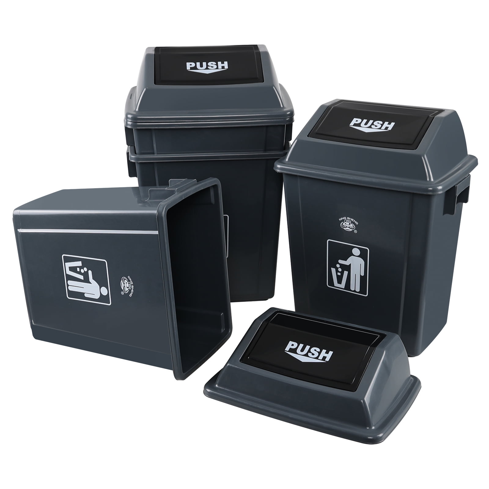 Hynomiky 4 Pack 20 Liter Gray Plastic Garbage Cans, Rectangle Swing Cover Trash Bins - Walmart.com