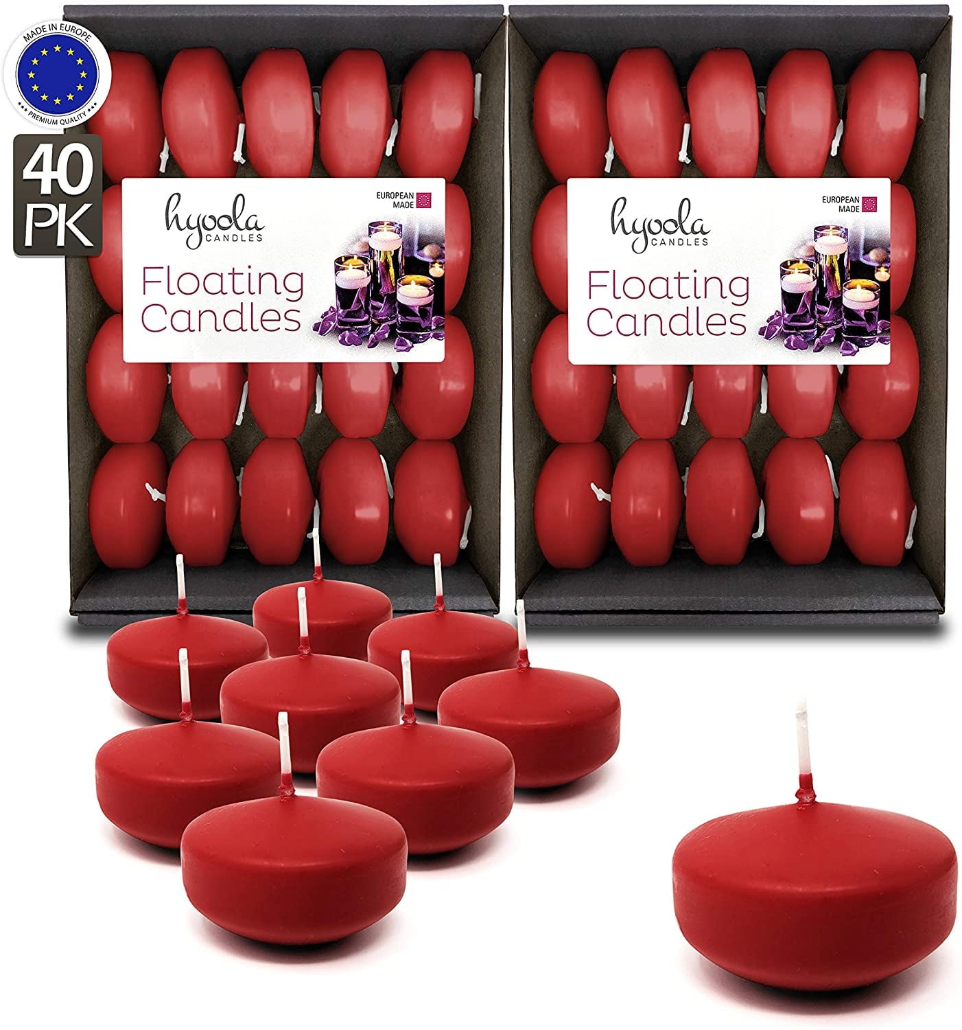Hyoola 1.75 inch Round Unscented Red European Made Floating Candles ...