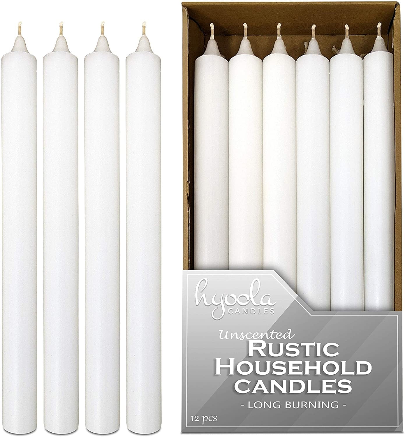 Hyoola 10" Rustic White Dripless Dinner Candles Unscented Paraffin Wax ...