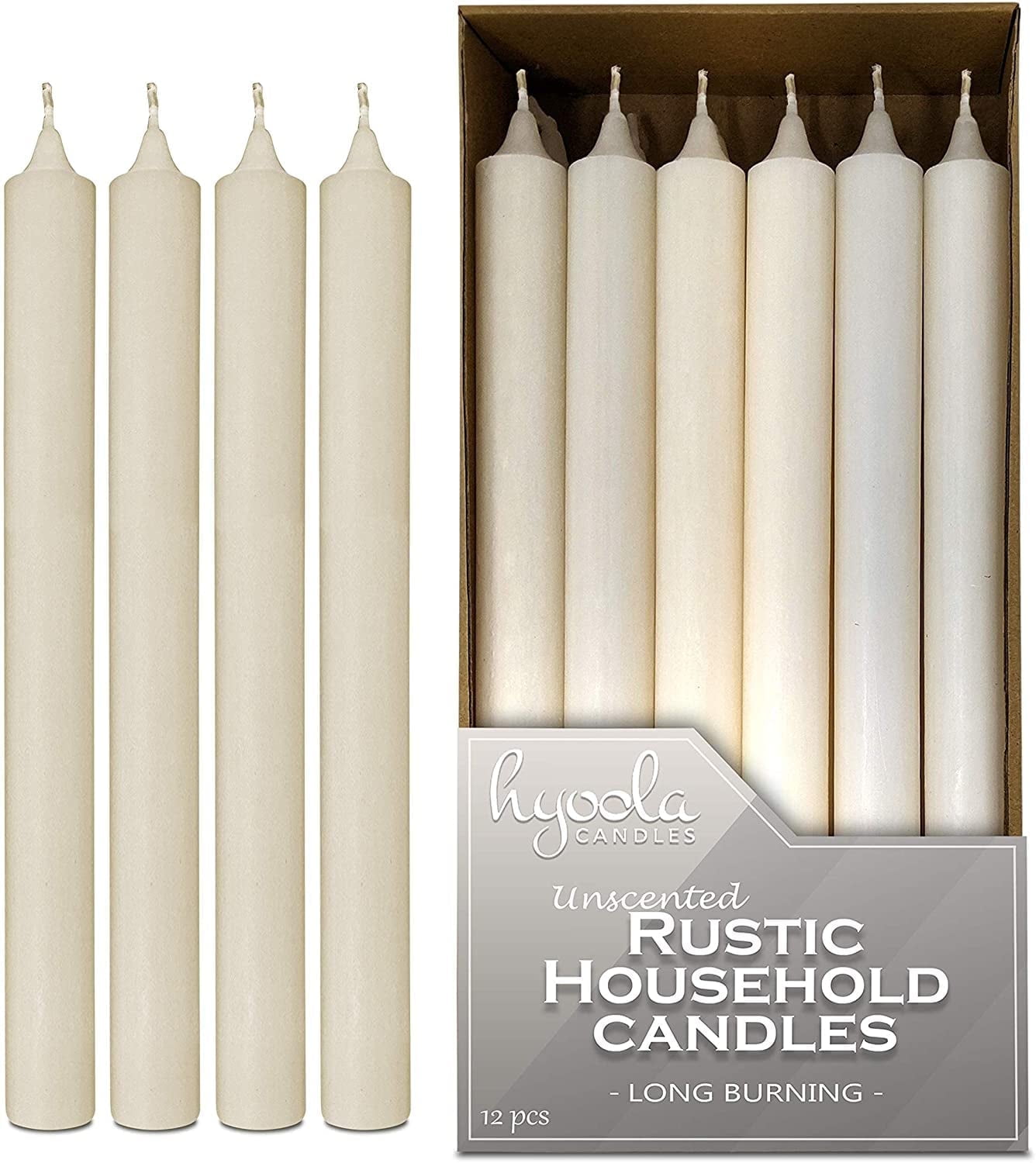 Hyoola 10" Rustic Wool White Dripless Dinner Candles Unscented Paraffin ...