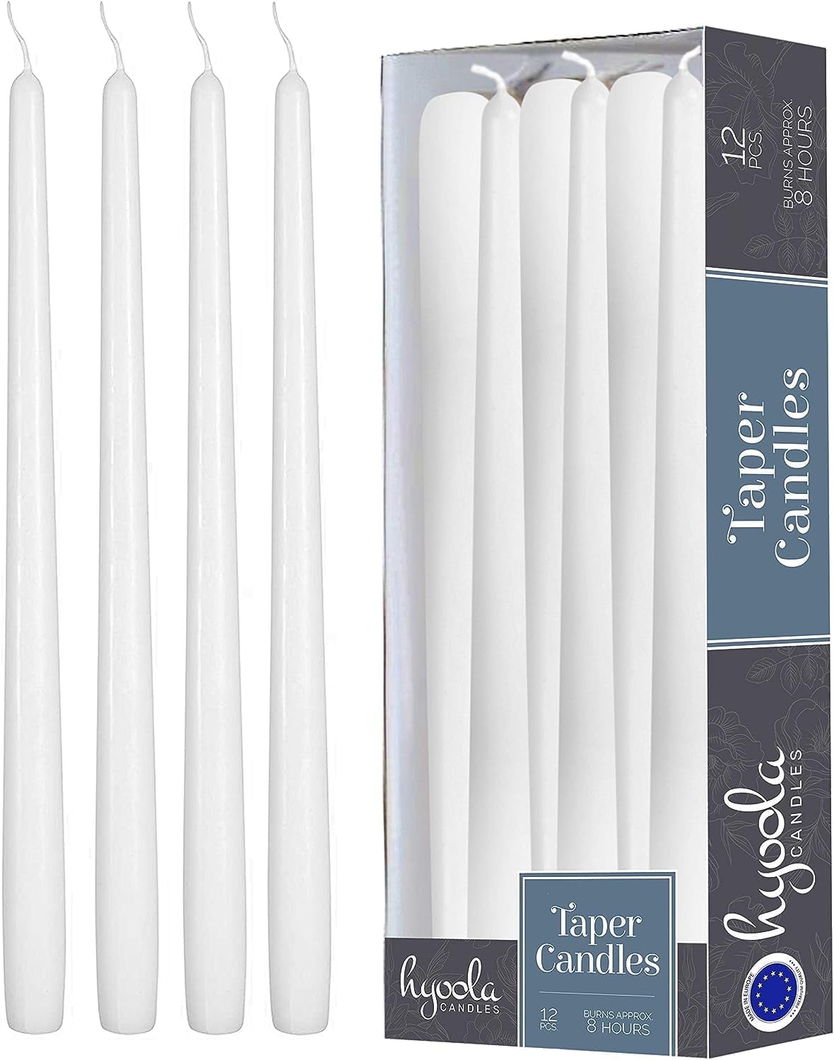"Hyoola 10"" Bulk Dripless White Taper Candles, European Made ...