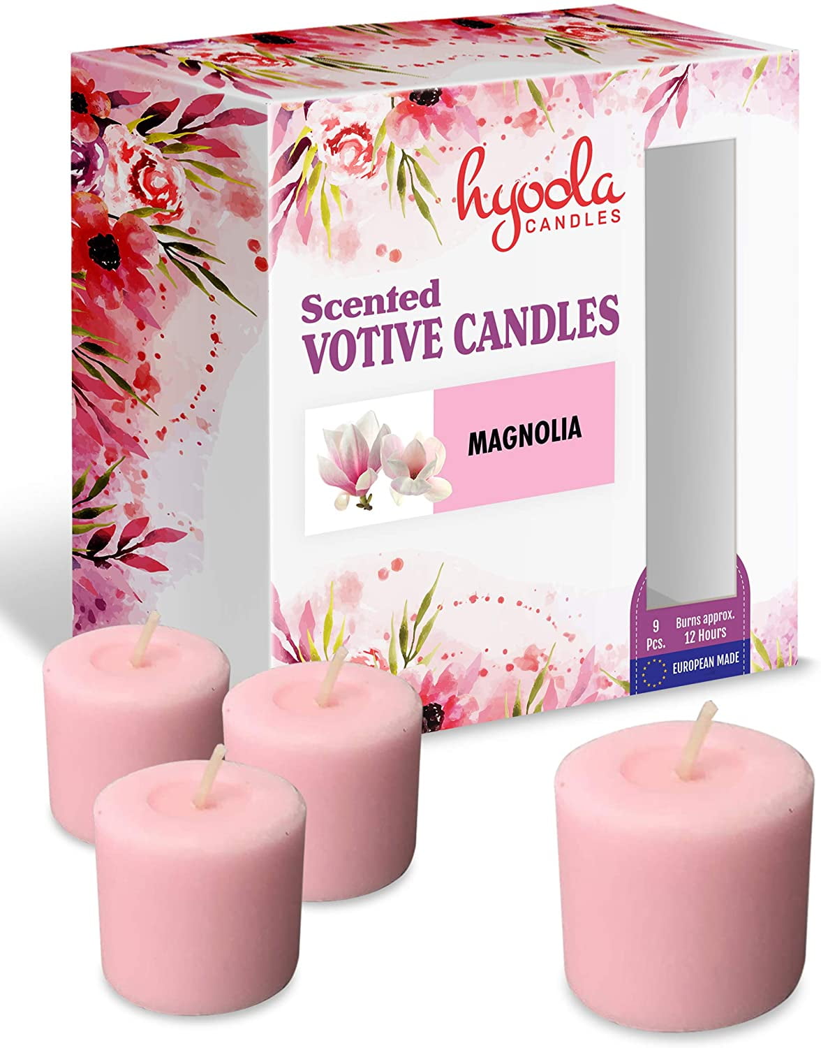 Hyoola, 12 Hour Magnolia Scented Votive Candles - Light Pink Color (9 ...