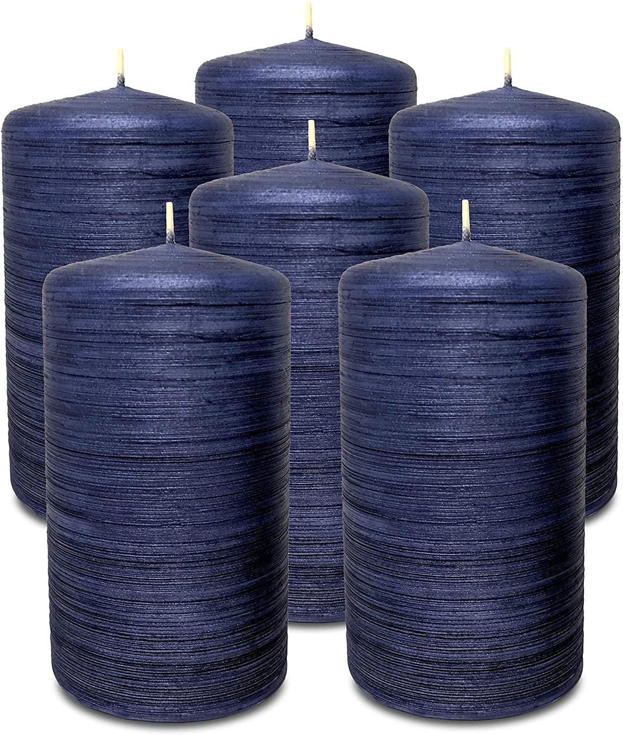 Hyoola 2.75x5 Unscented Navy Blue Metallic Rustic Pillar Candles, Paraffin Wax, Cotton Wicks, 6 ...