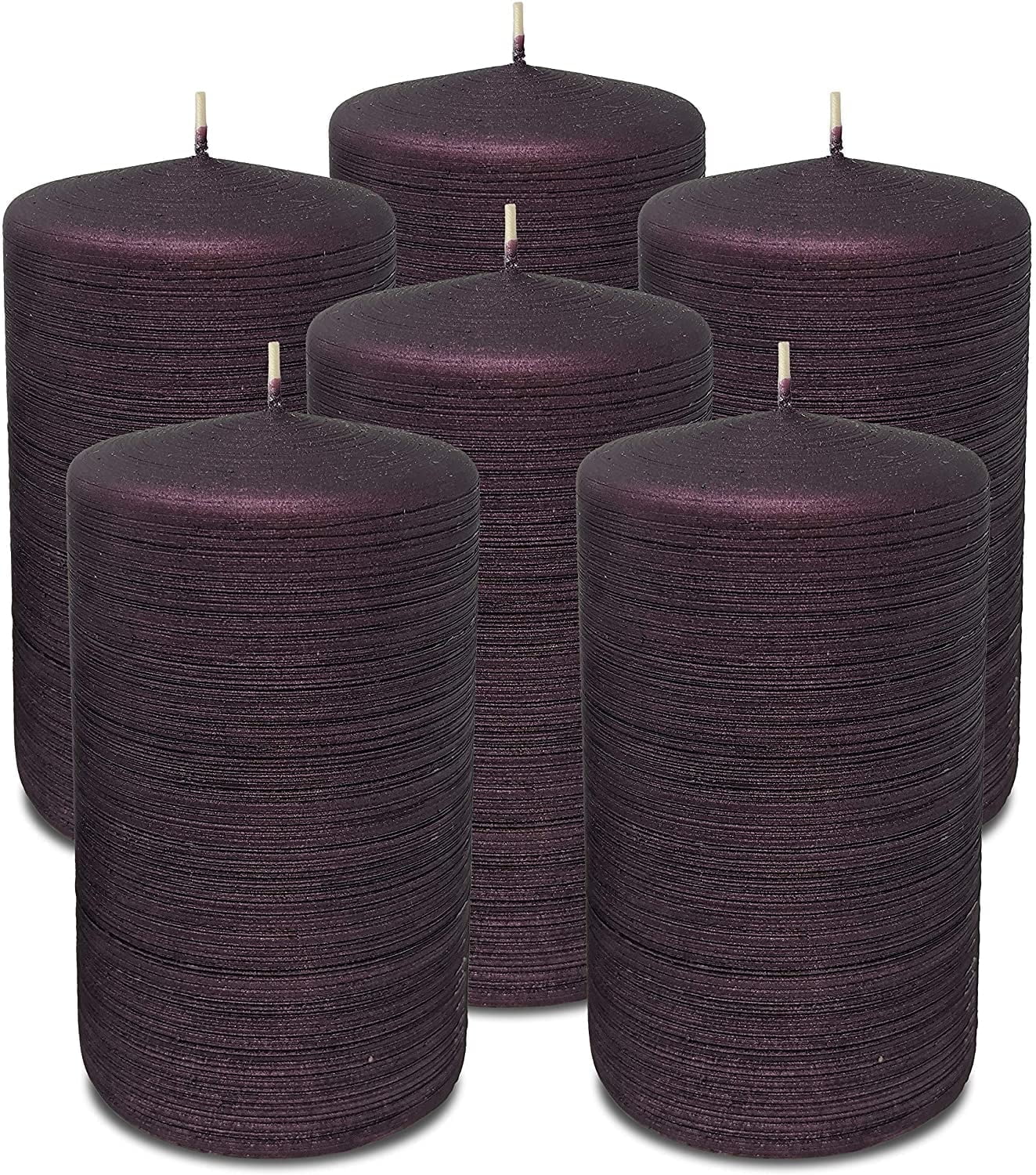 Hyoola, 2.75 x 5 Unscented Purple Brushed Metallic Rustic Pillar Candles, Paraffin Wax with ...