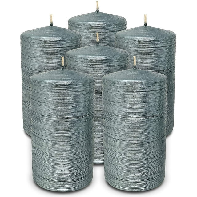 Hyoola, 2.75 x 5 Unscented Sage Green Brushed Metallic Rustic Pillar Candles, Paraffin Wax with ...
