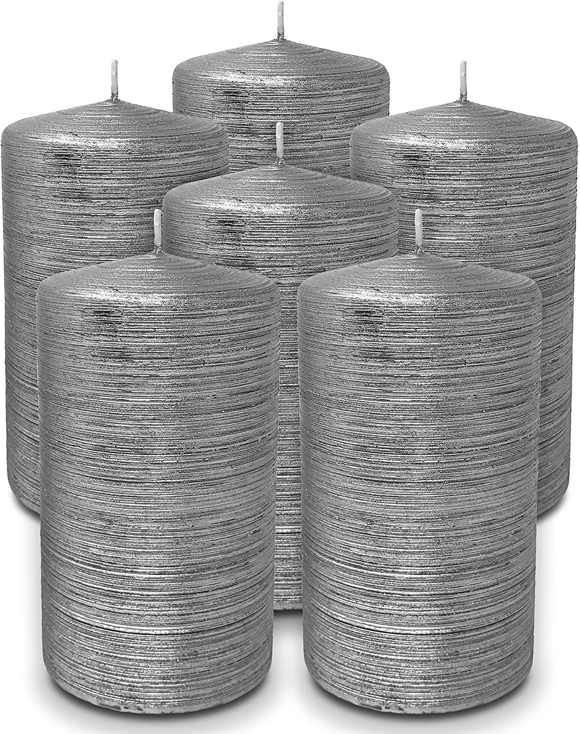 Hyoola, 2.75 x 5 Unscented Titan Silver Brushed Metallic Rustic Pillar ...