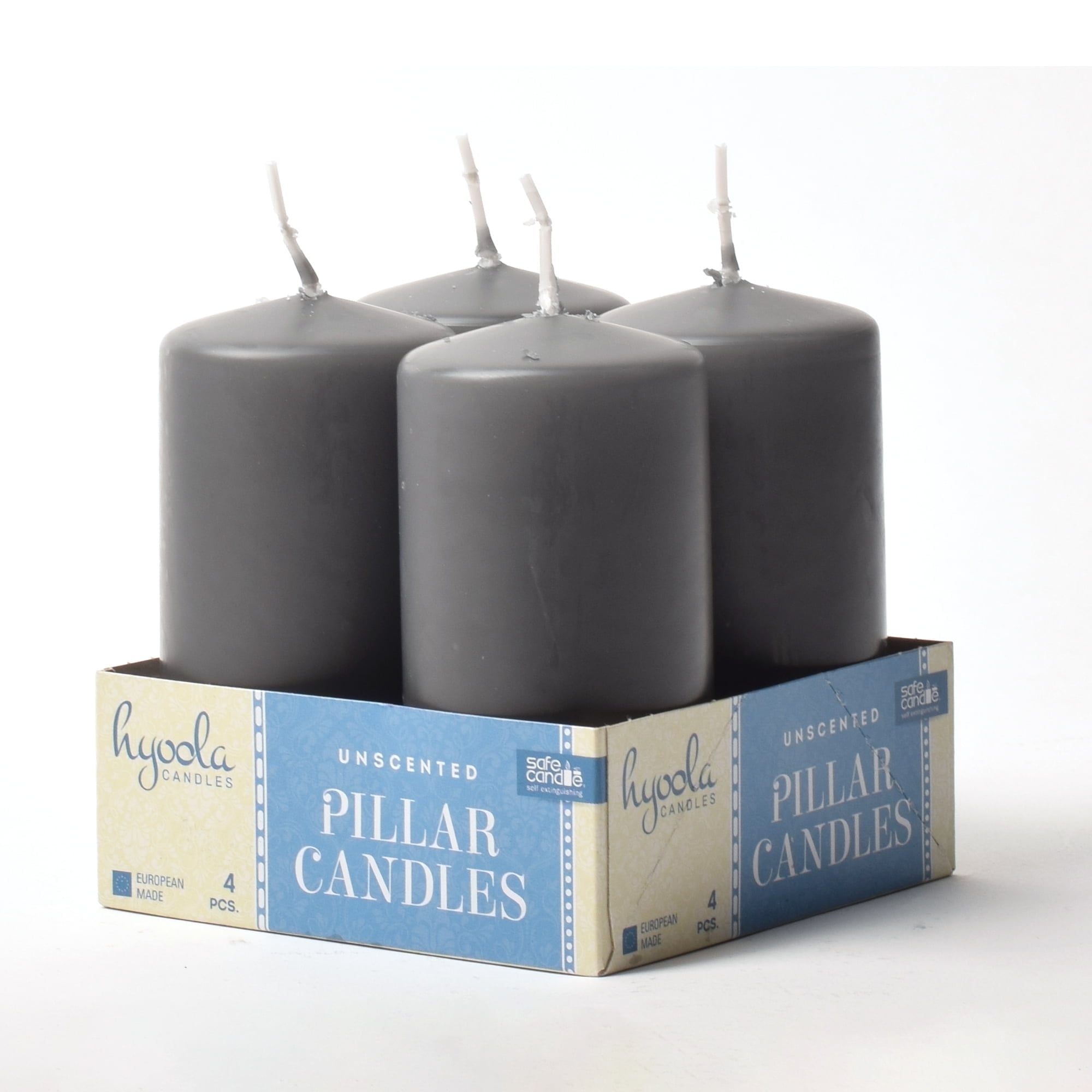 Hyoola 2 x 4 Dark Grey Unscented European Made Pillar Candles, Dripless ...