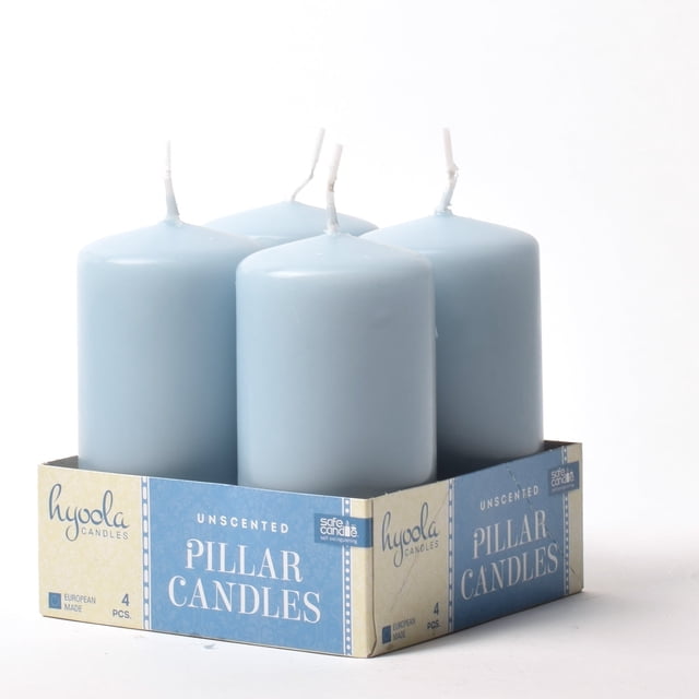 Hyoola 2 x 4 Ice Blue Unscented European Made Pillar Candles, Dripless ...