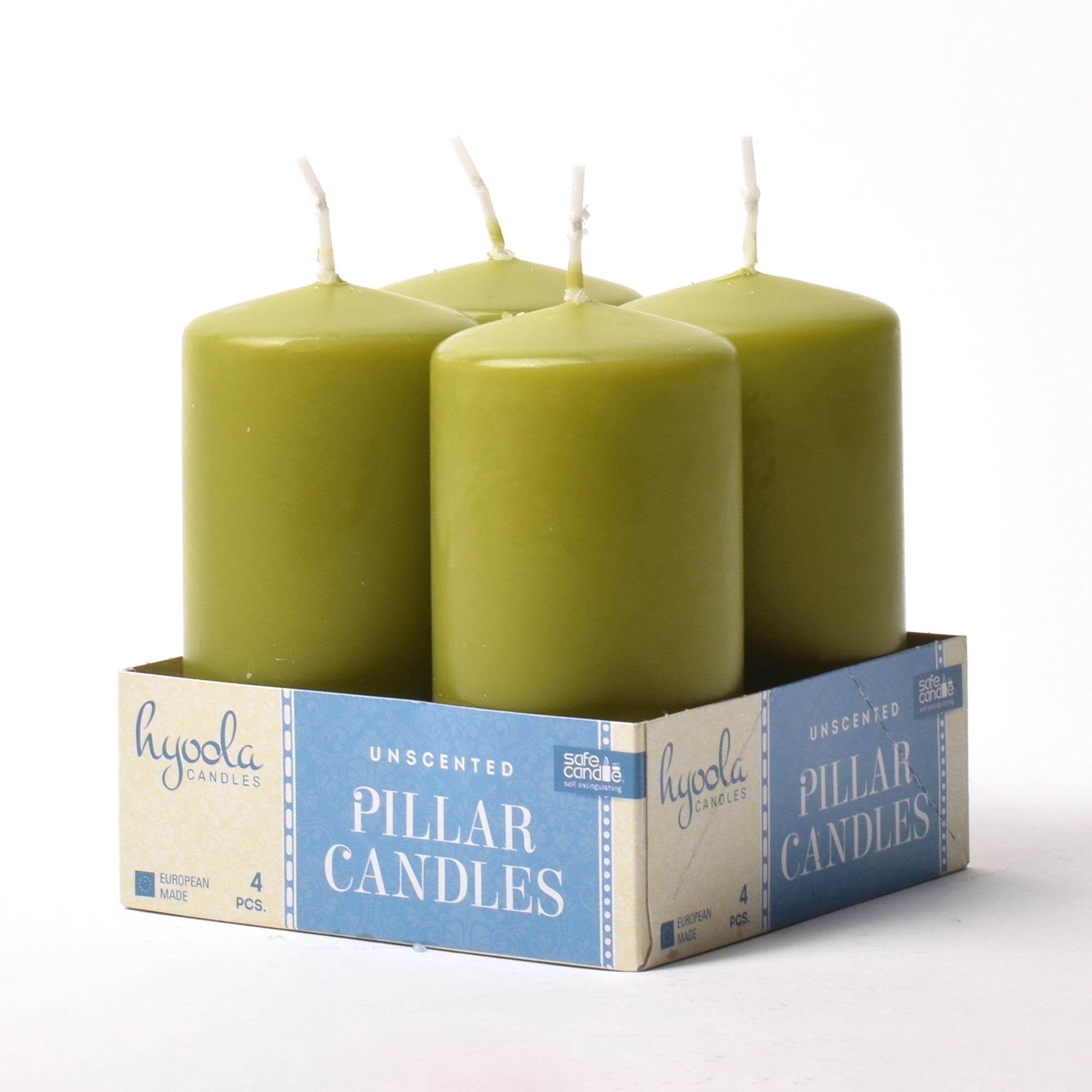 Hyoola 2 x 4 Olive Green Unscented European Made Pillar Candles ...