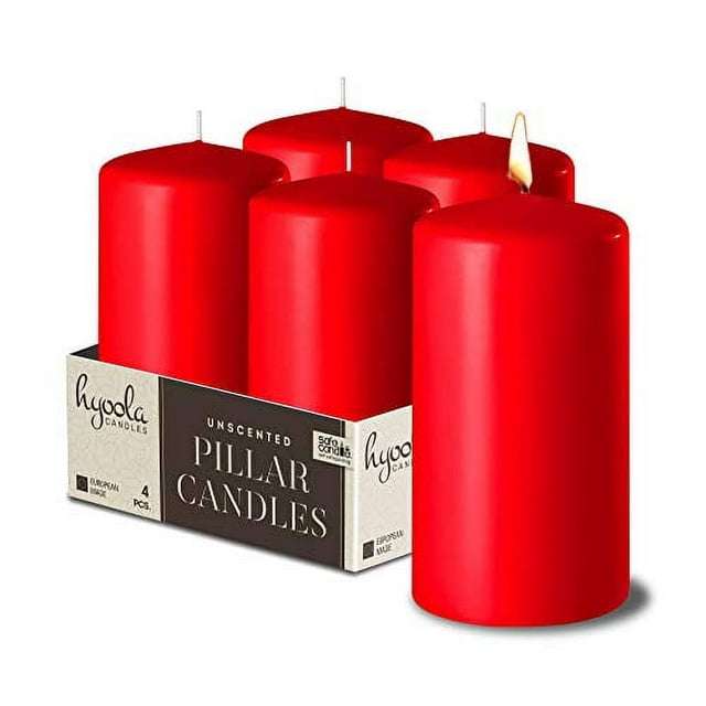 Hyoola 2 x 4 Red Unscented European Made Pillar Candles, Dripless ...