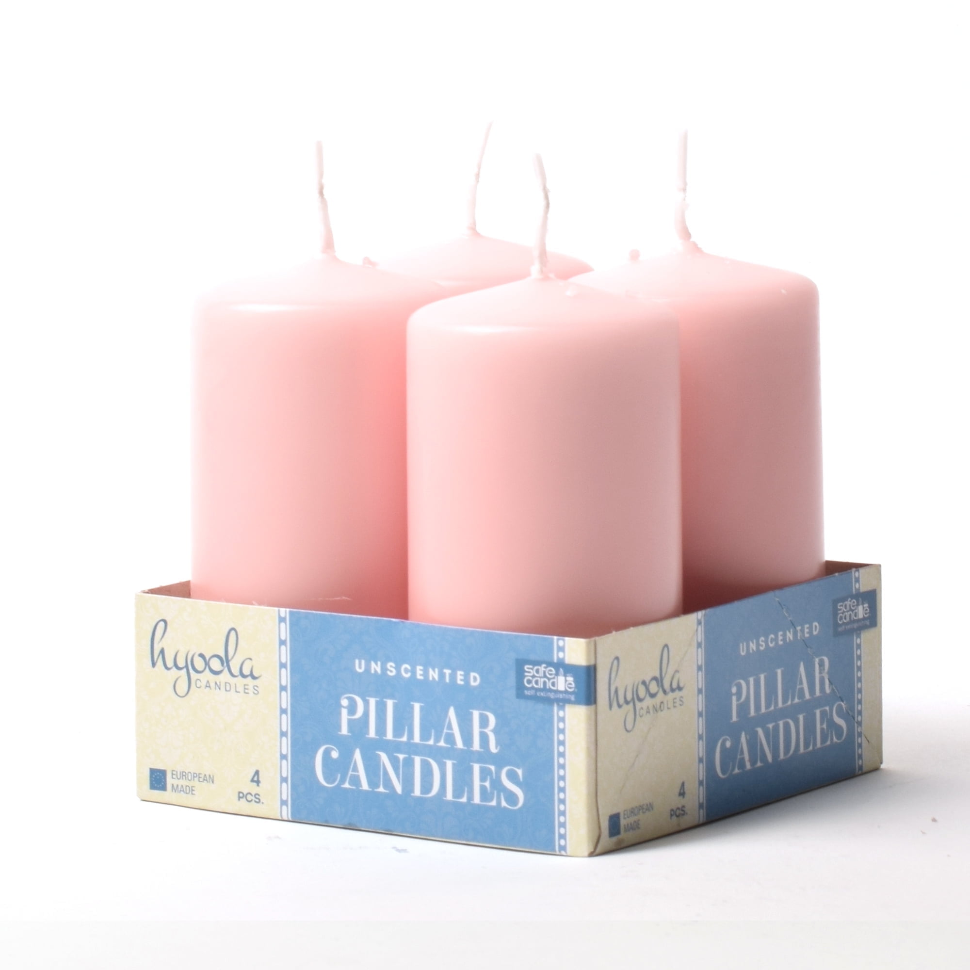 Hyoola 2 x 4 Rose Pink Unscented European Made Pillar Candles, Dripless ...