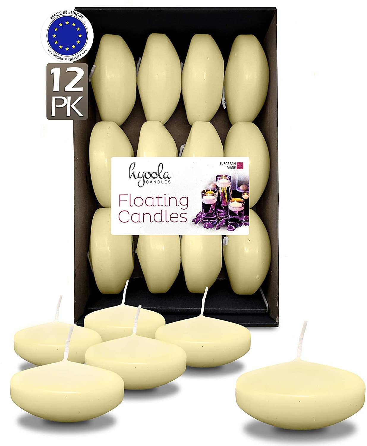Hyoola 3 inch Round Unscented Ivory European Made Floating Candles ...