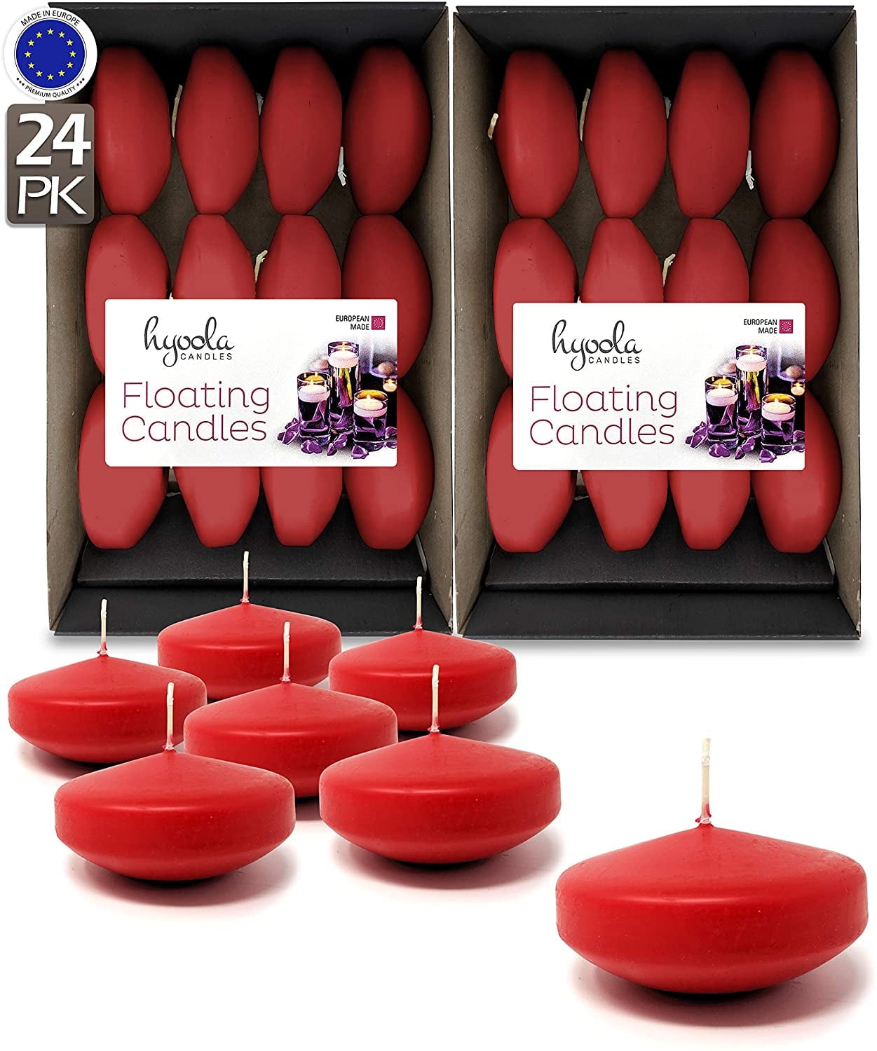 Hyoola 3 inch Round Unscented Red European Made Floating Candles ...