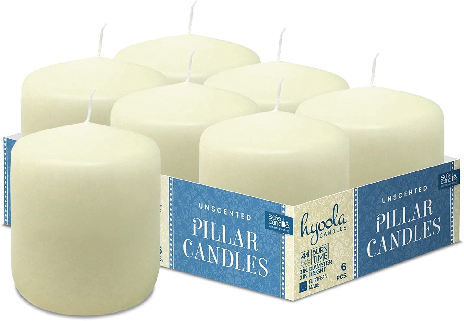Hyoola 3 x 3 Ivory Unscented European Made Pillar Candles, Dripless ...
