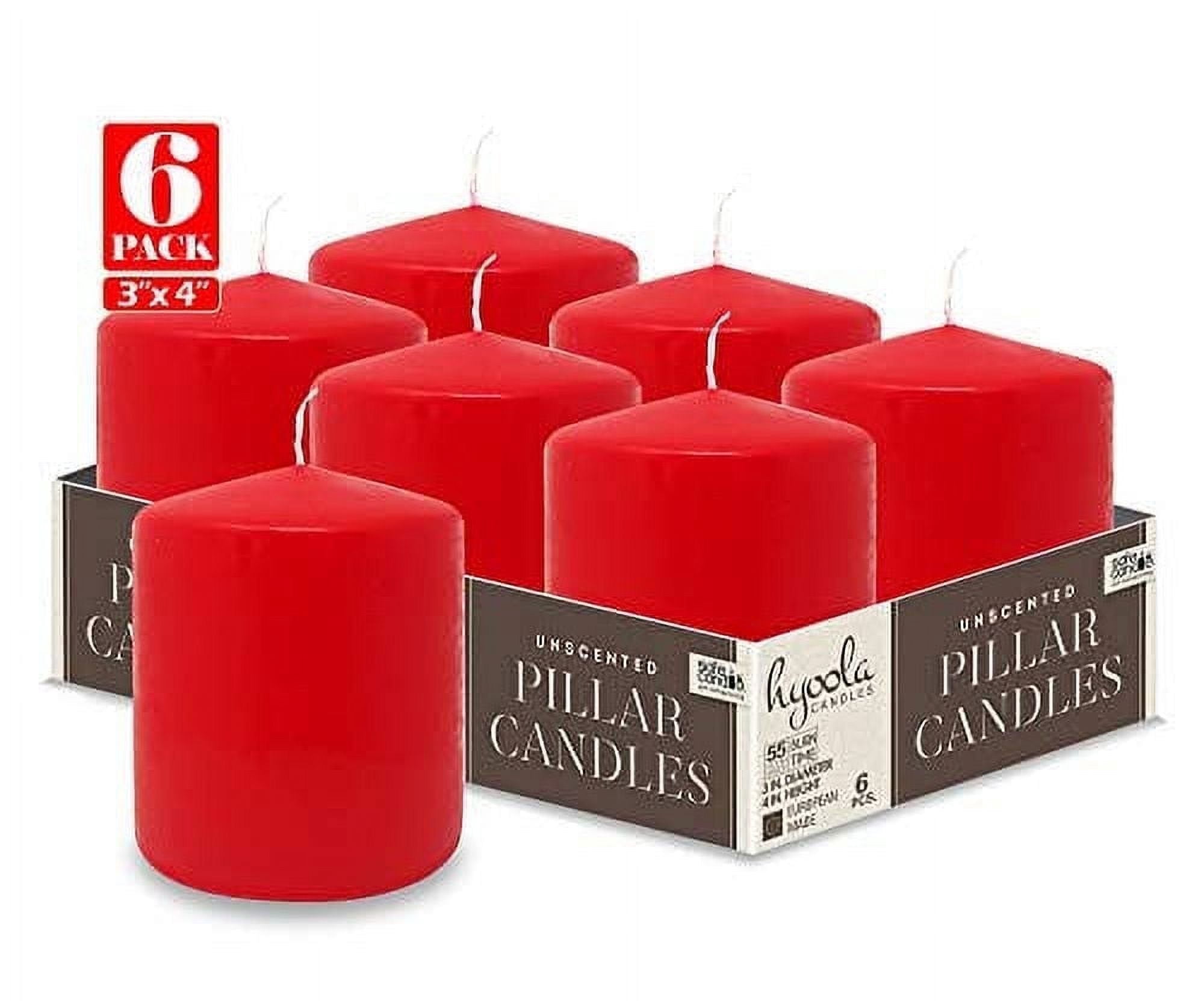 Hyoola 3 x 4 Red Unscented European Made Pillar Candles, Dripless ...