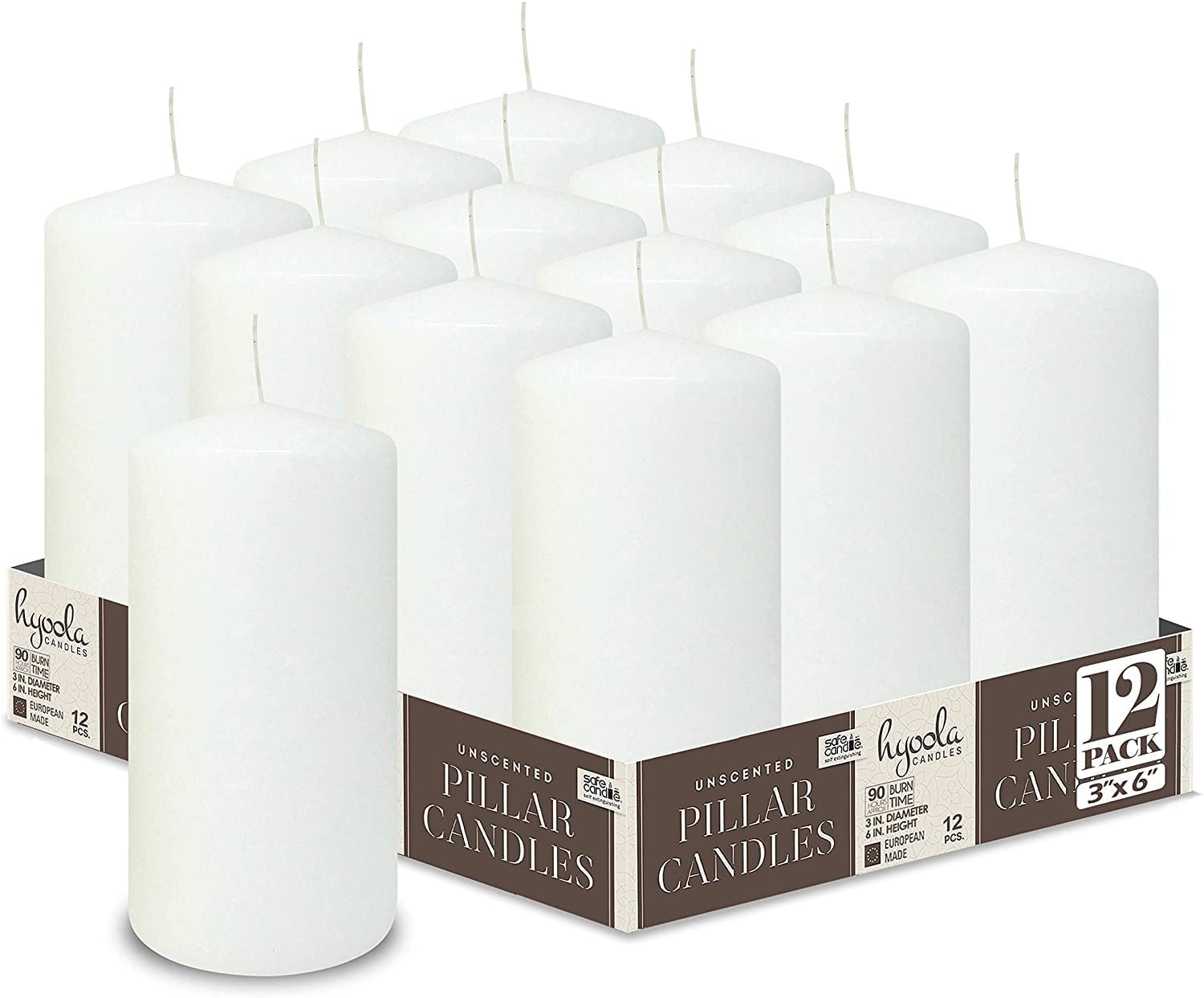 Hyoola 3 x 6 White Unscented European Made Pillar Candles, Dripless ...