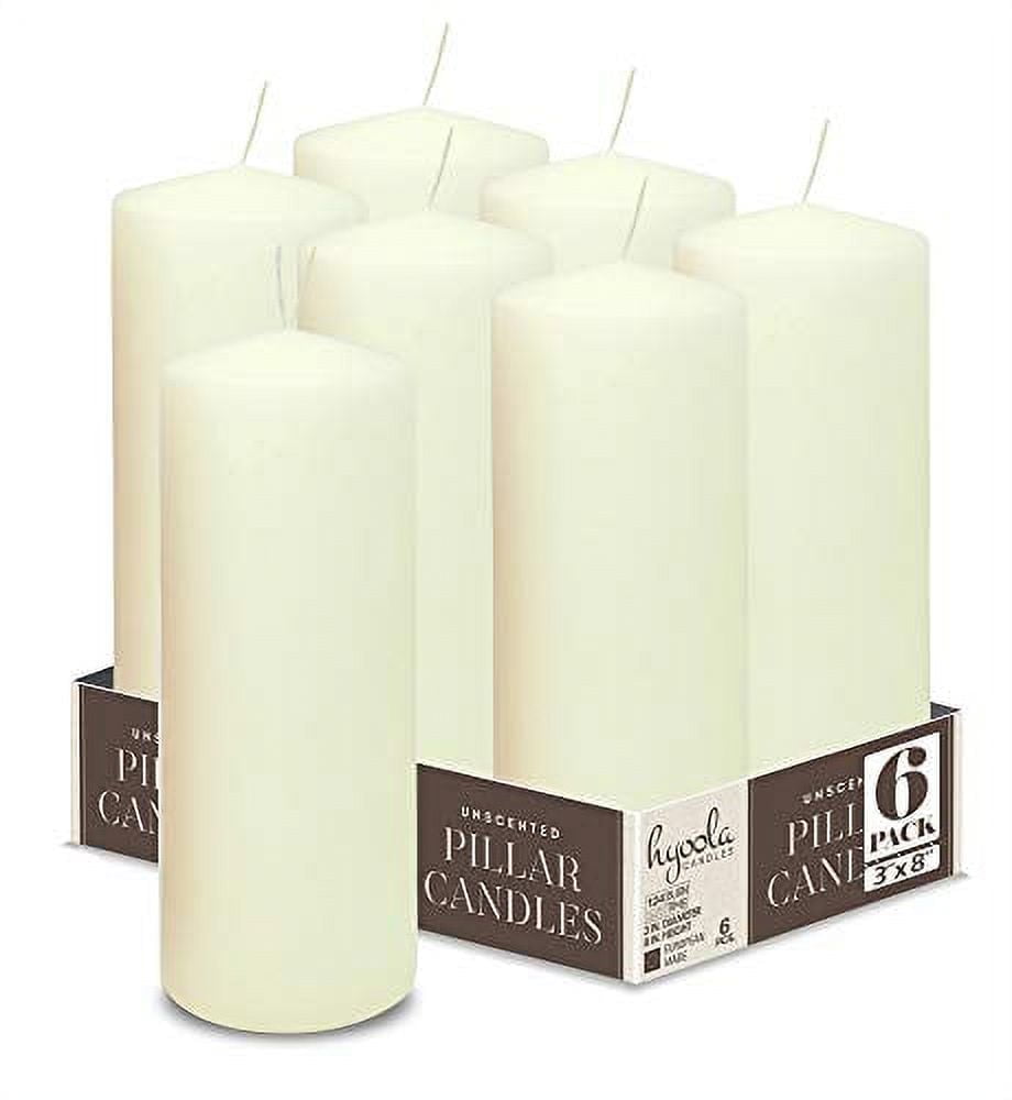 Hyoola 3 x 8 Ivory Unscented European Made Pillar Candles, Dripless ...