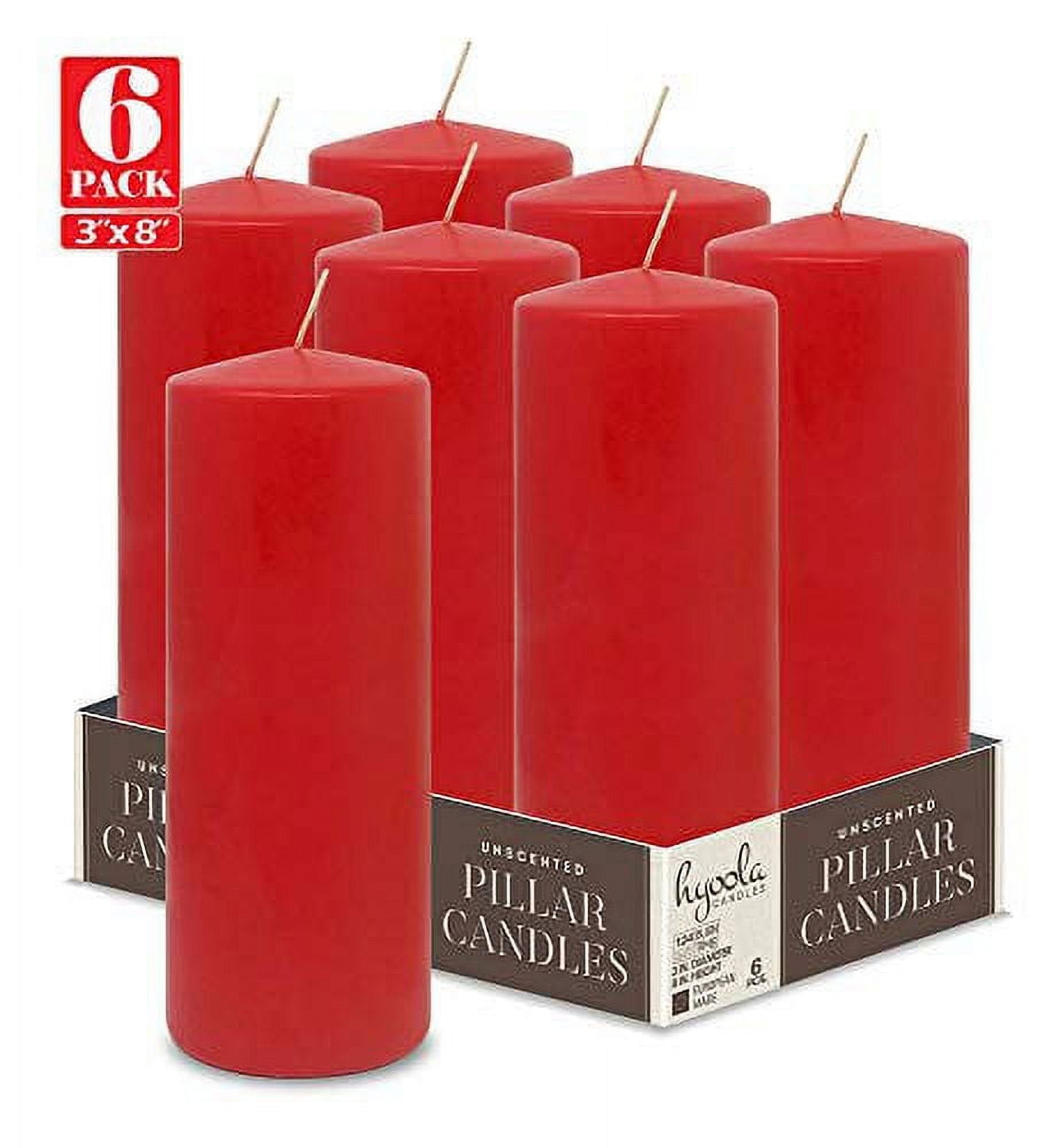 Hyoola 3 x 8 Red Unscented European Made Pillar Candles, Dripless ...