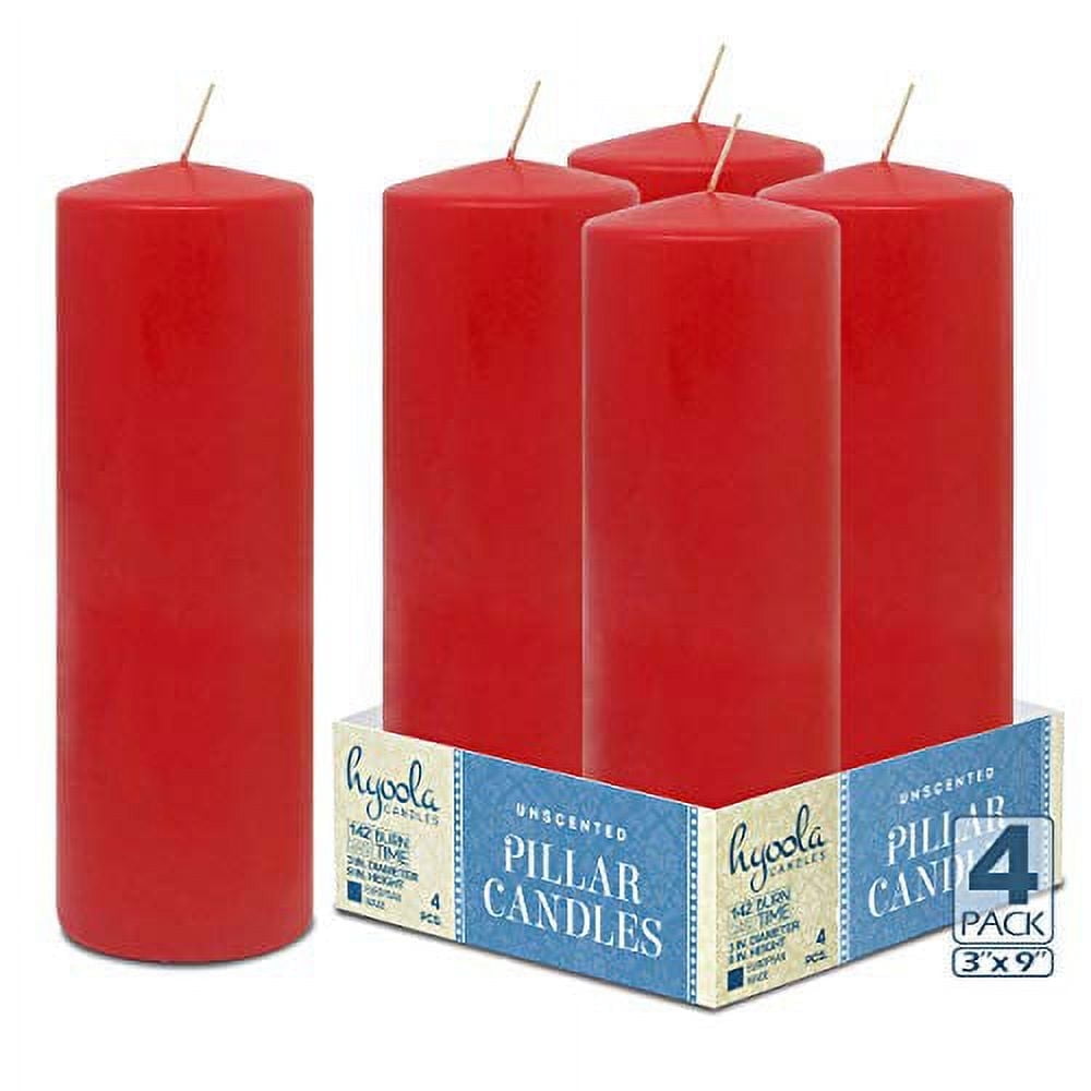 Hyoola 3 x 9 Red Unscented European Made Pillar Candles, Dripless ...
