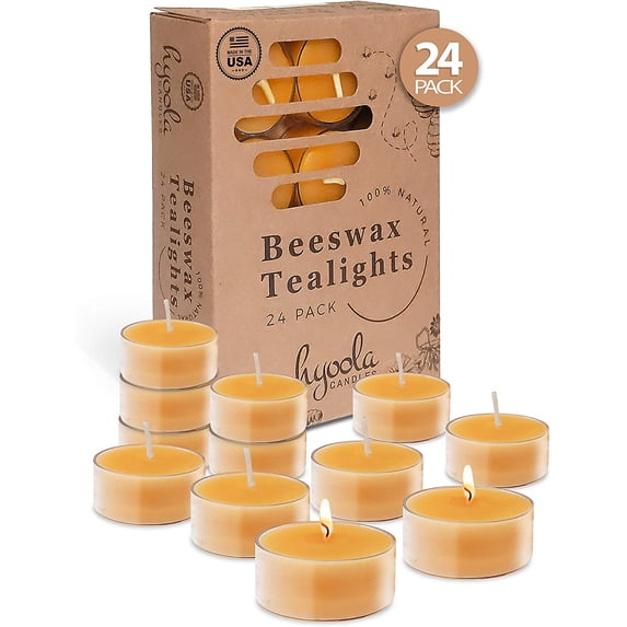 Hyoola Unscented Natural Beeswax Tealight Candles, Long 4.5 Hour Burn ...