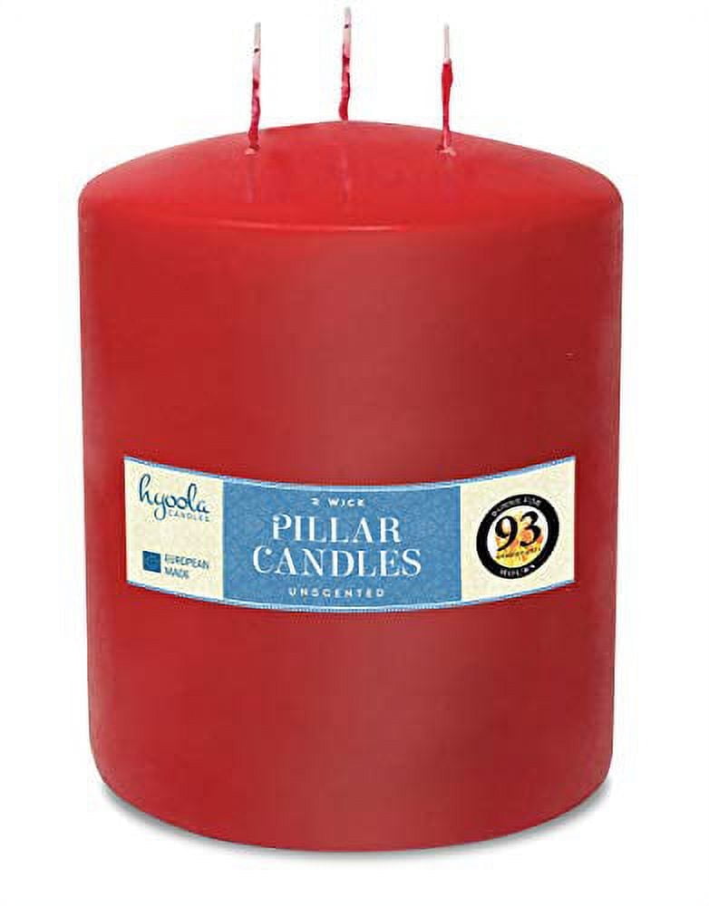 "Hyoola Red 3-Wick Pillar Candle, Unscented, Dripless Paraffin Wax ...