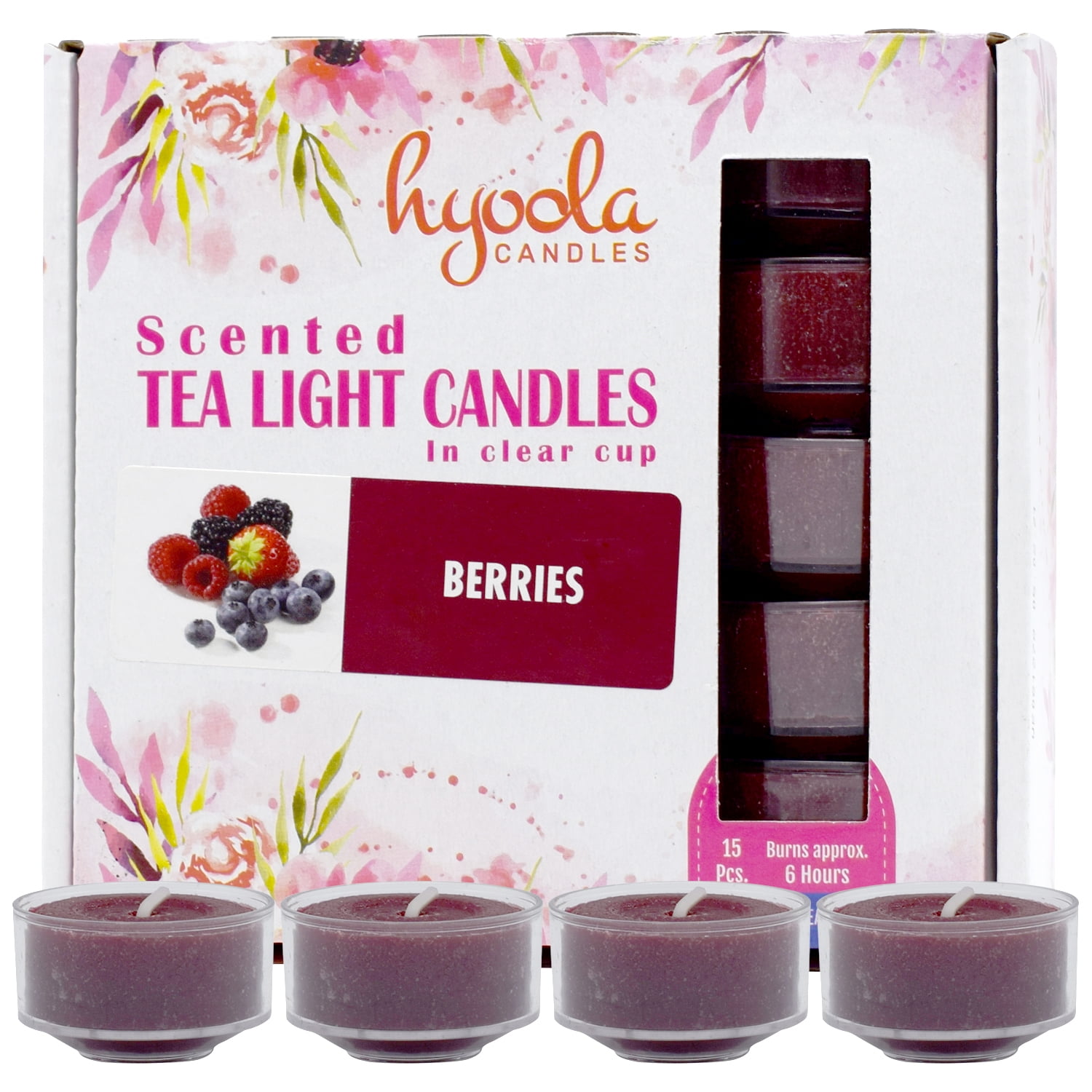 Hyoola, 6 Hour Berry Scented Tealight Candles Burgundy Color 15 Pack ...