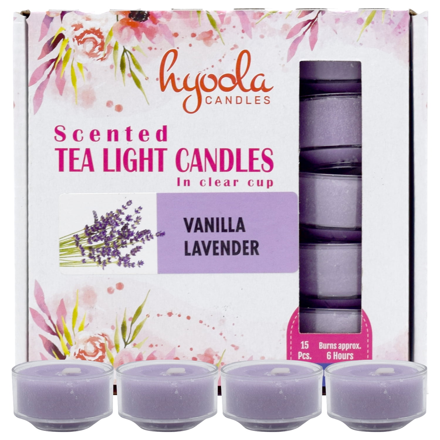 Hyoola Vanilla Lavender Scented Tealight Candles, 6 Hour Burn, Violet ...
