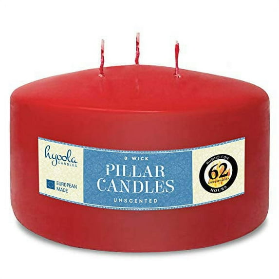Hyoola 6" x 3" Red Unscented European Made 3-Wick Pillar Candles ...