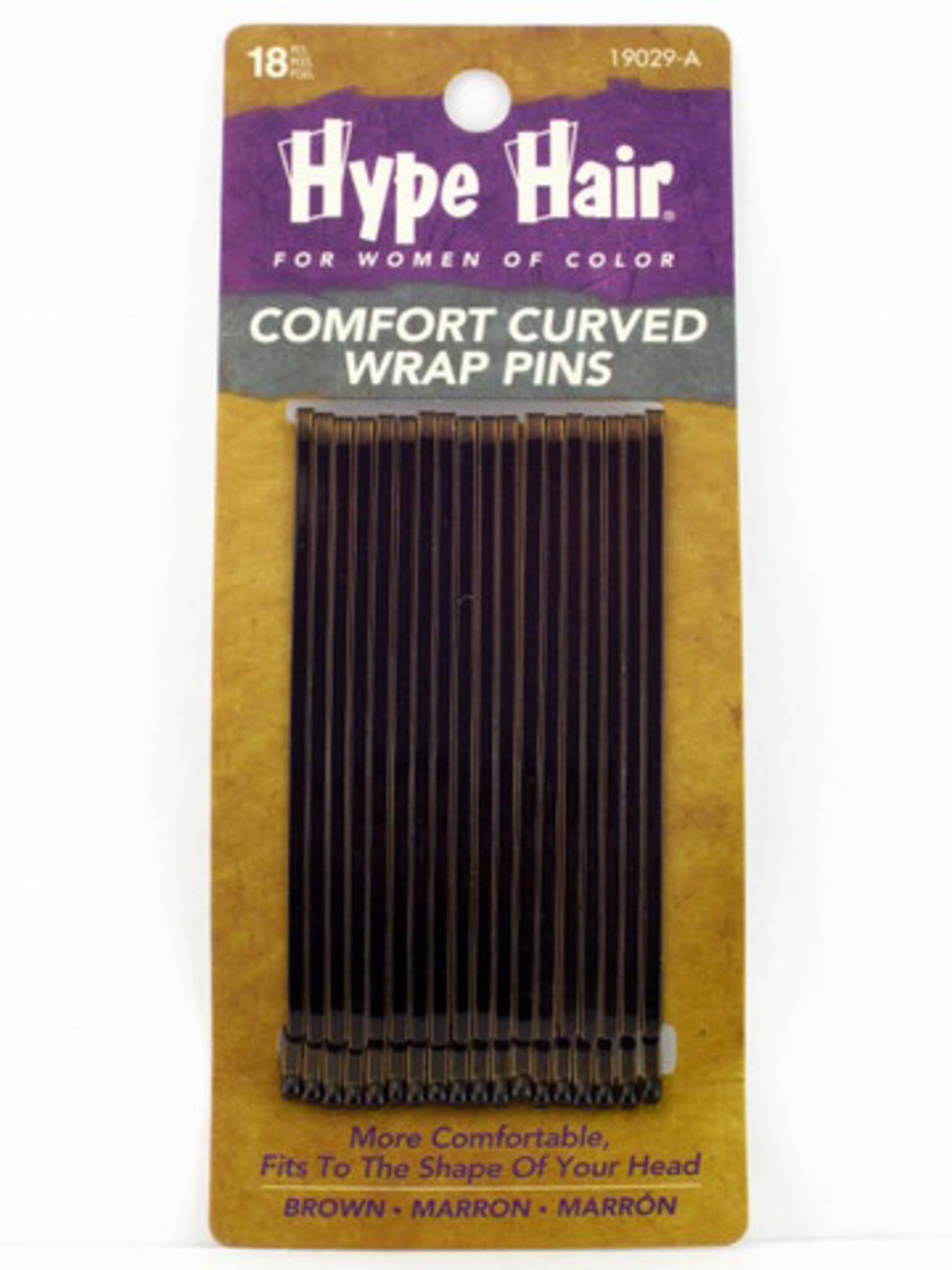 Hype Hair Comfort Curved Wrap Pins, Brunette, 18 Count, Fits to Head ...