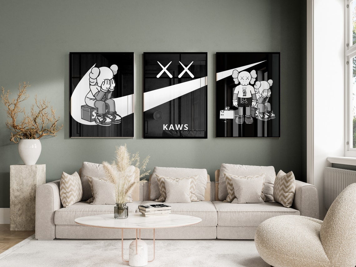 Hypebeast Kaws Poster set of 3,Printable kaws Graffiti print, Hypebeast ...