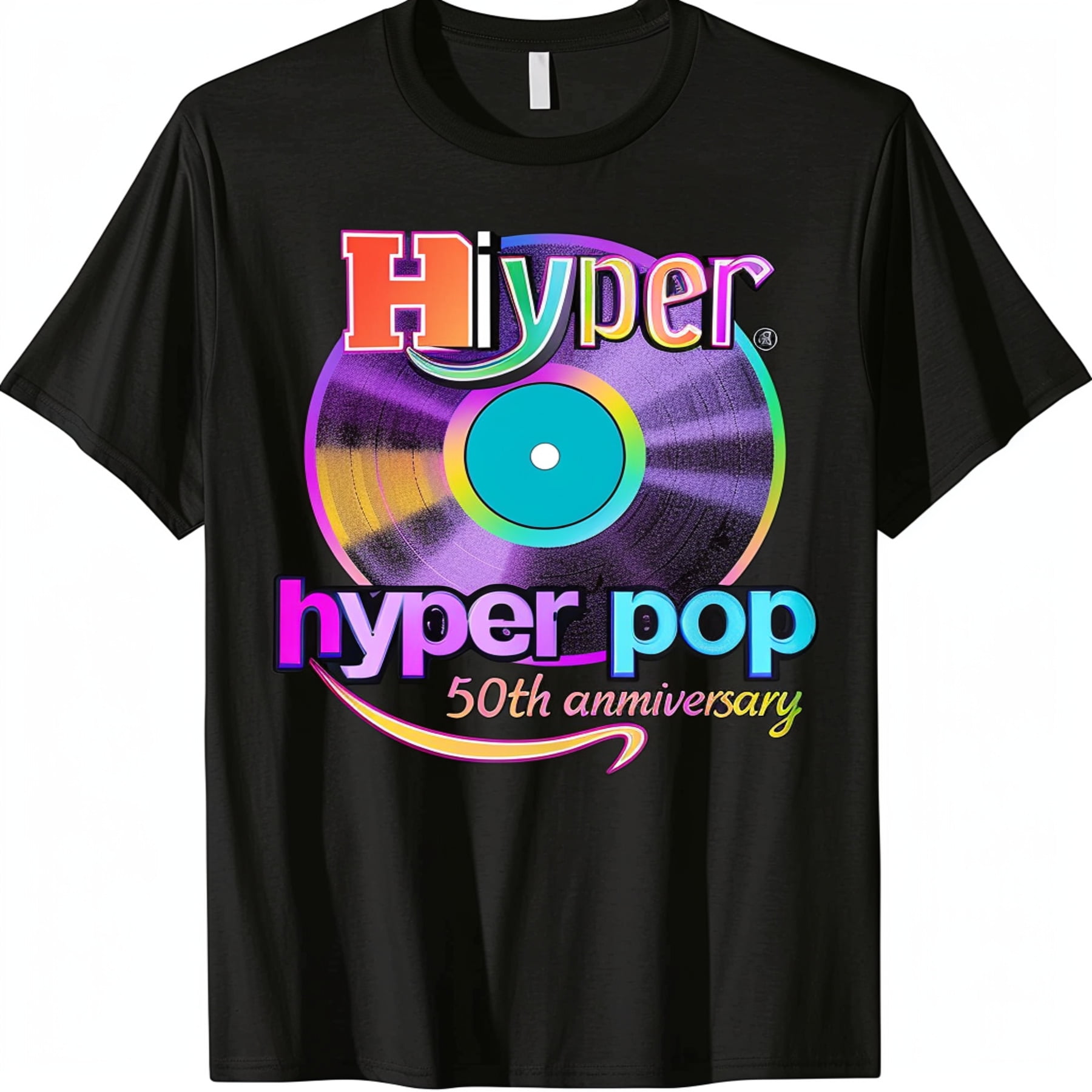 Hyper Pop 50th Retro Record Rainbow Design Black TShirt - Walmart.com