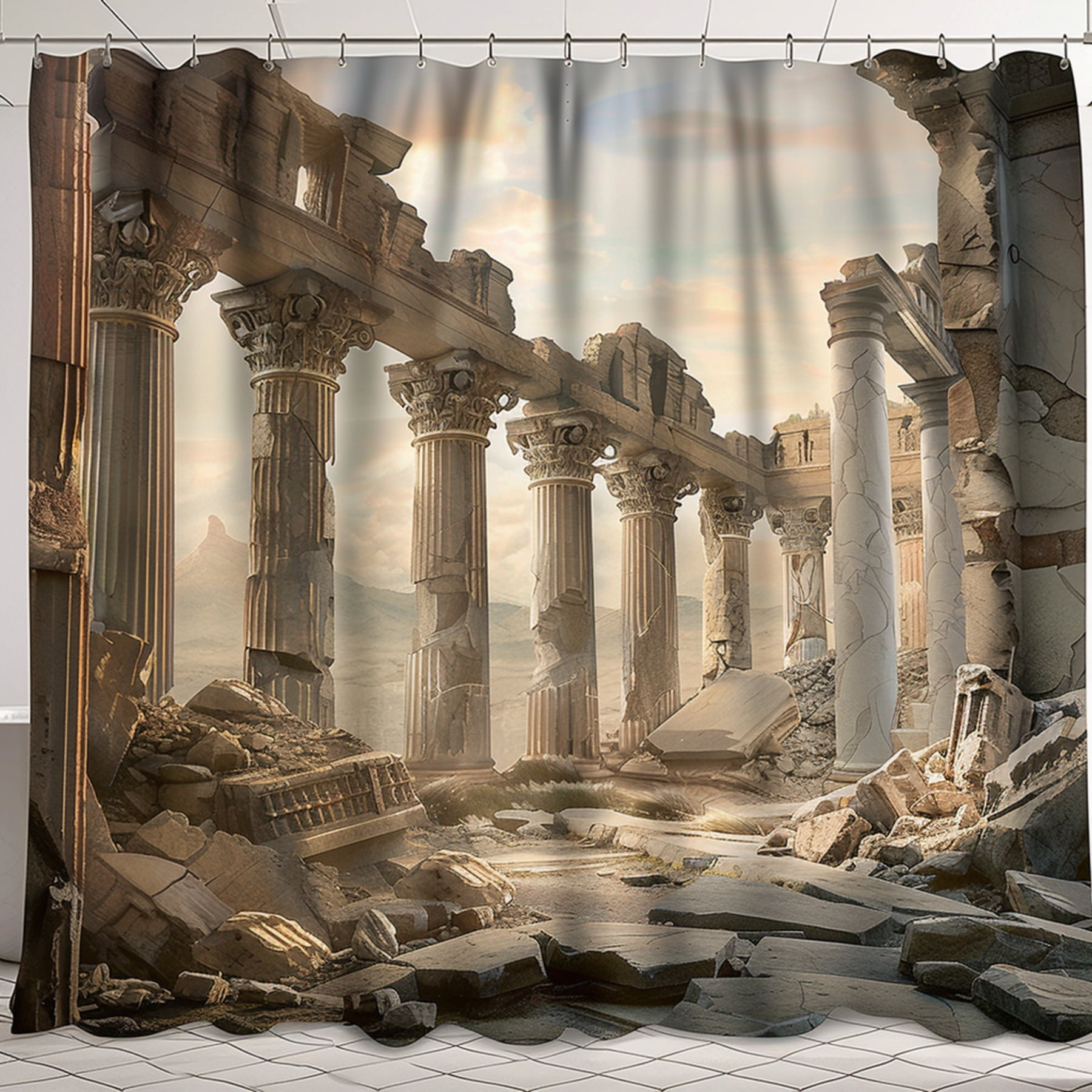 Hyper Realistic Ancient Ruins Landscape Shower Curtain Broken Columns ...