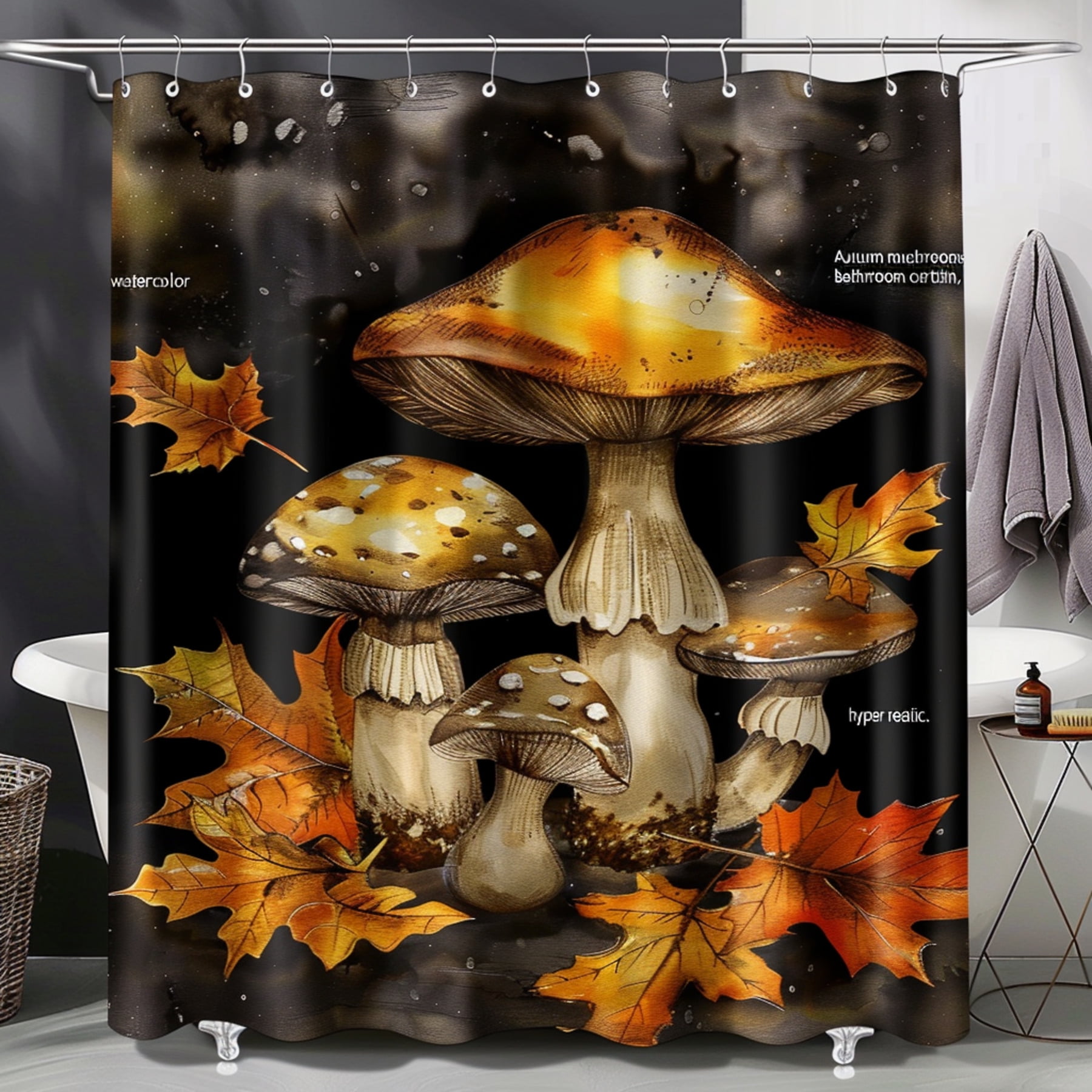 Hyper Realistic Autumn Foliage Watercolor Shower Curtain Black ...