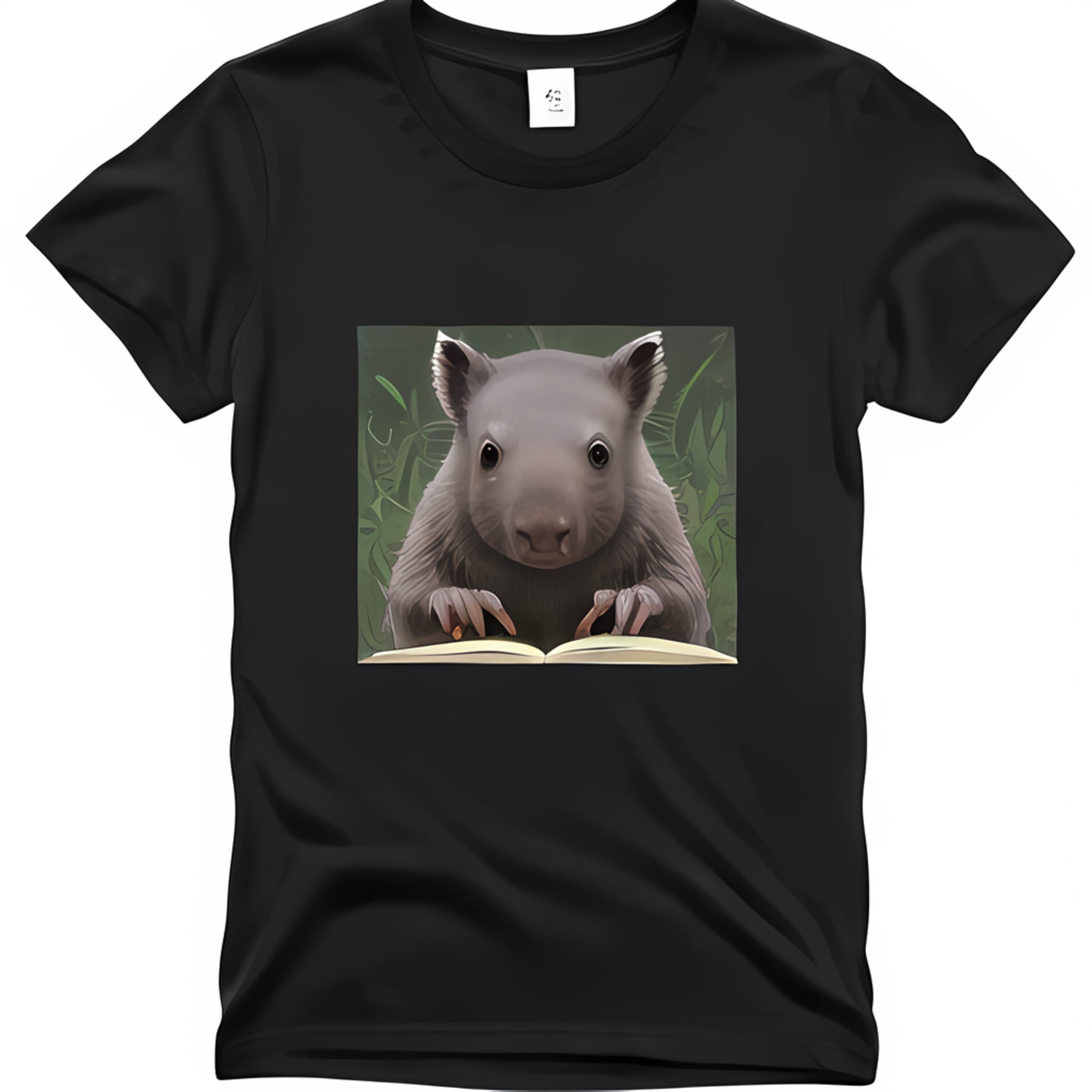 Hyper Realistic Baby Wombat Reading Portrait on Black T-Shirt Mockup ...
