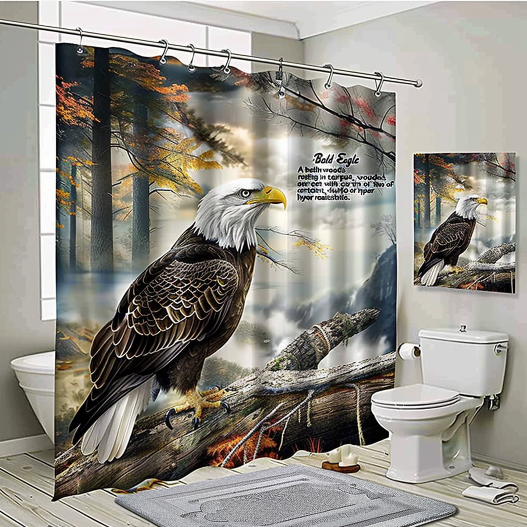 Hyper Realistic Bald Eagle Shower Curtain Set Nature Inspired Bathroom ...