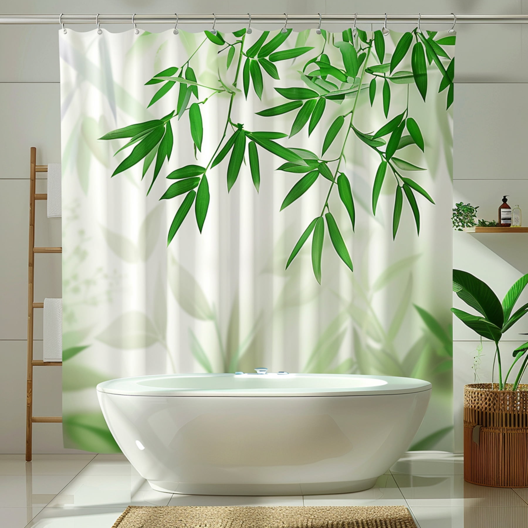 Hyper Realistic Bamboo Leaves Shower Curtain Elegant Greenery Bathroom ...