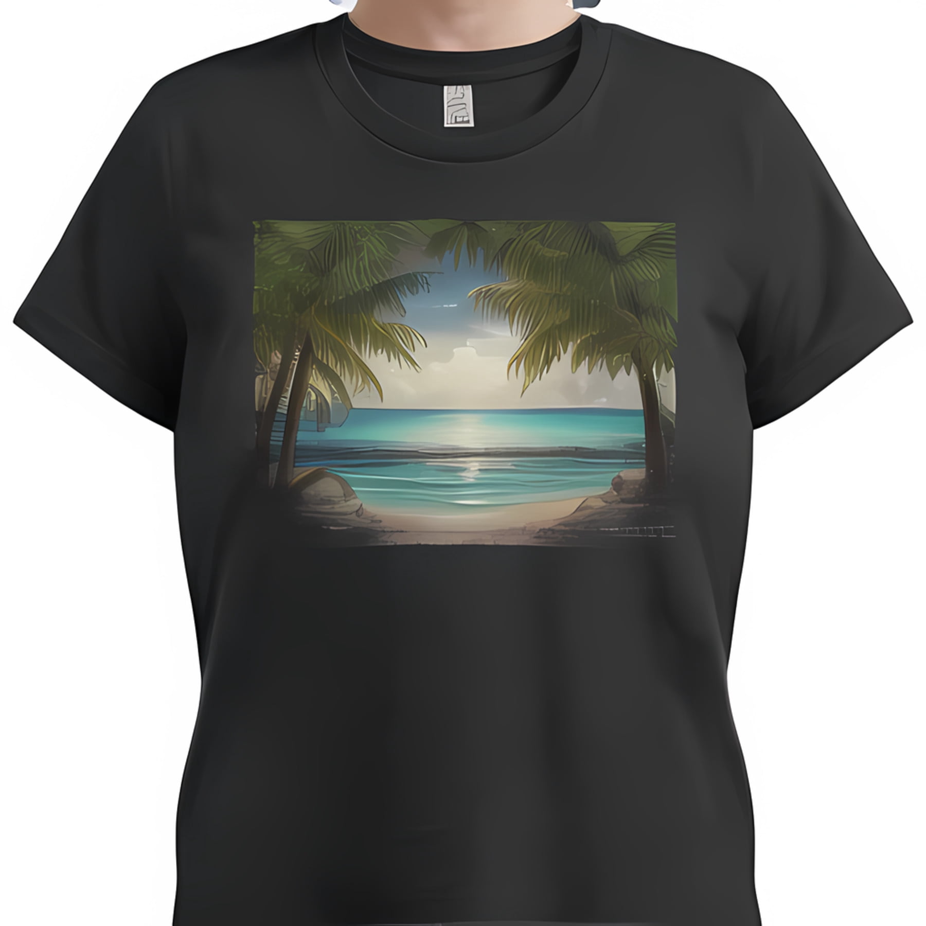 Hyper Realistic Beach Scene T-Shirt: Stunning Palm Trees & Turquoise ...
