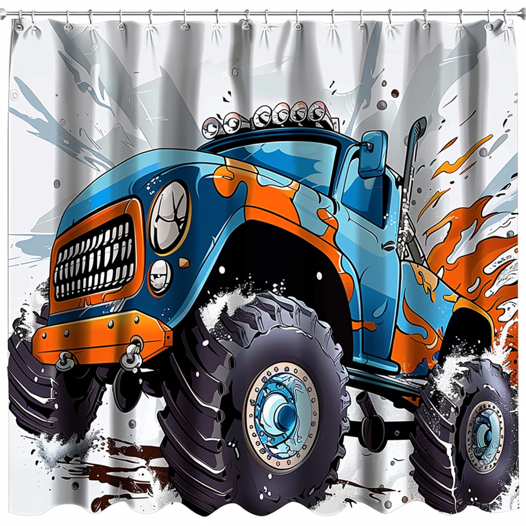 Hyper Realistic Big Mouth Monster Truck Cartoon Shower Curtain Blue and ...
