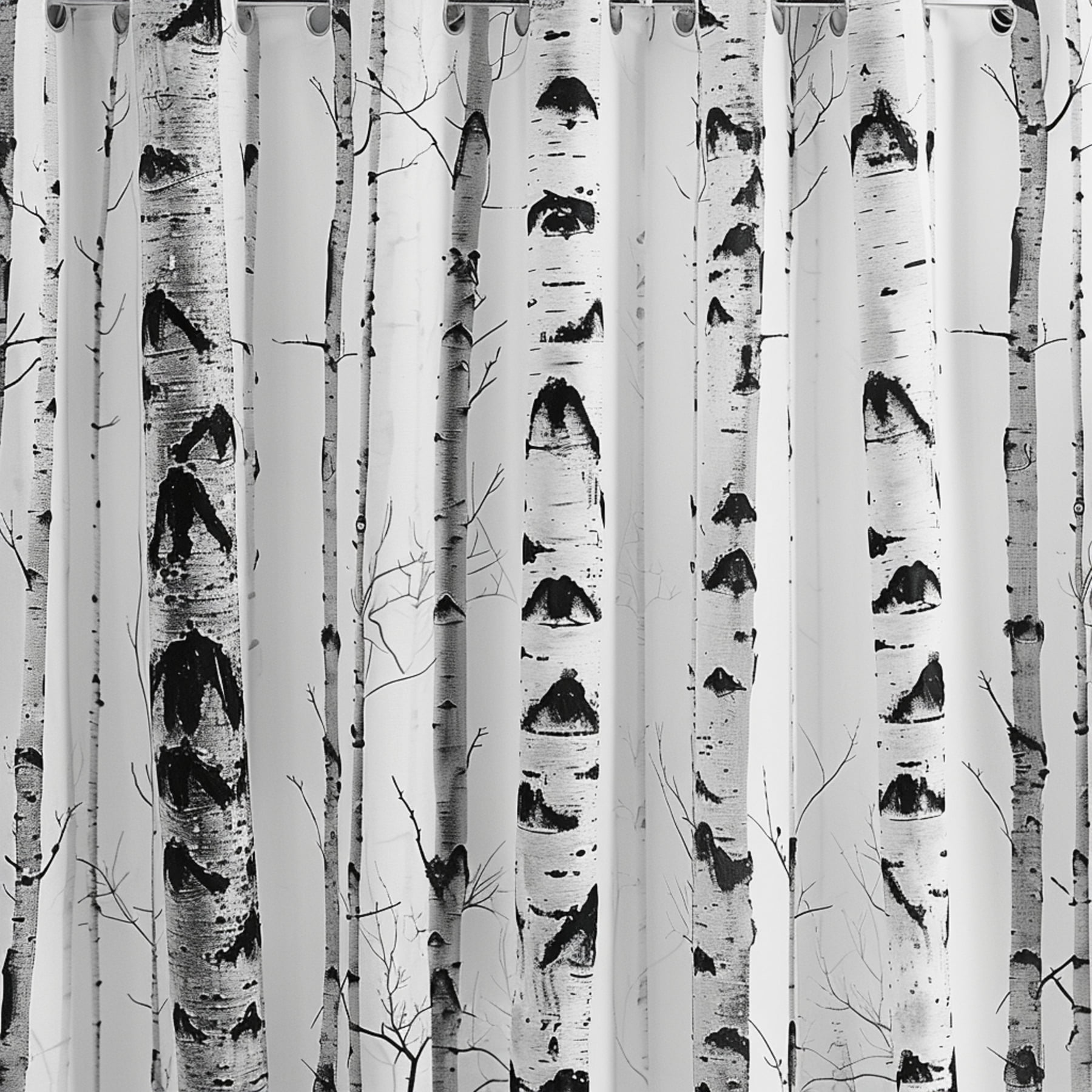 Hyper Realistic Birch Tree Shower Curtain Aspen Pattern No Blur Black ...