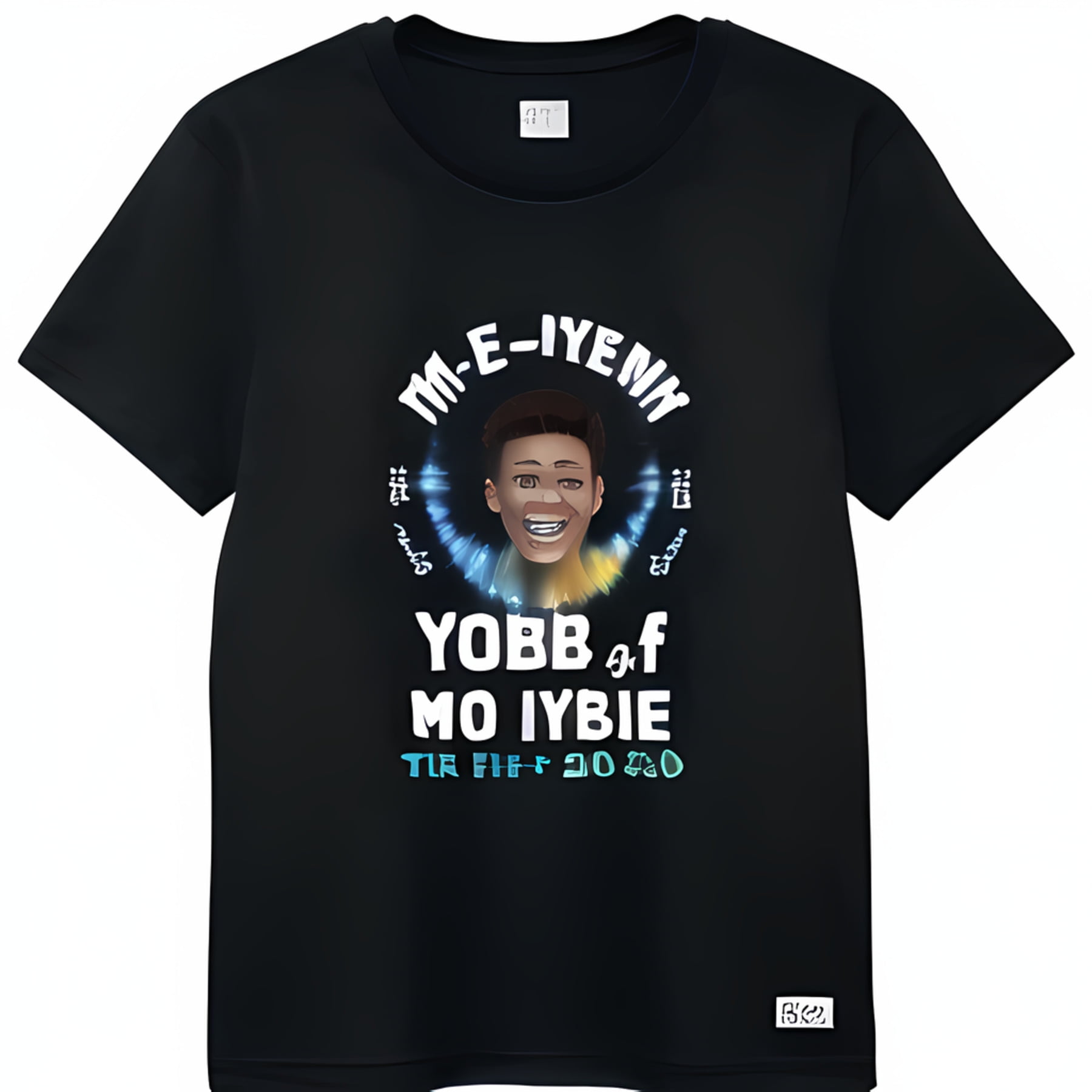 Hyper Realistic Black T-Shirt: Vibrant Design with Unique Text and Smiling Young Black Boy Photo ...